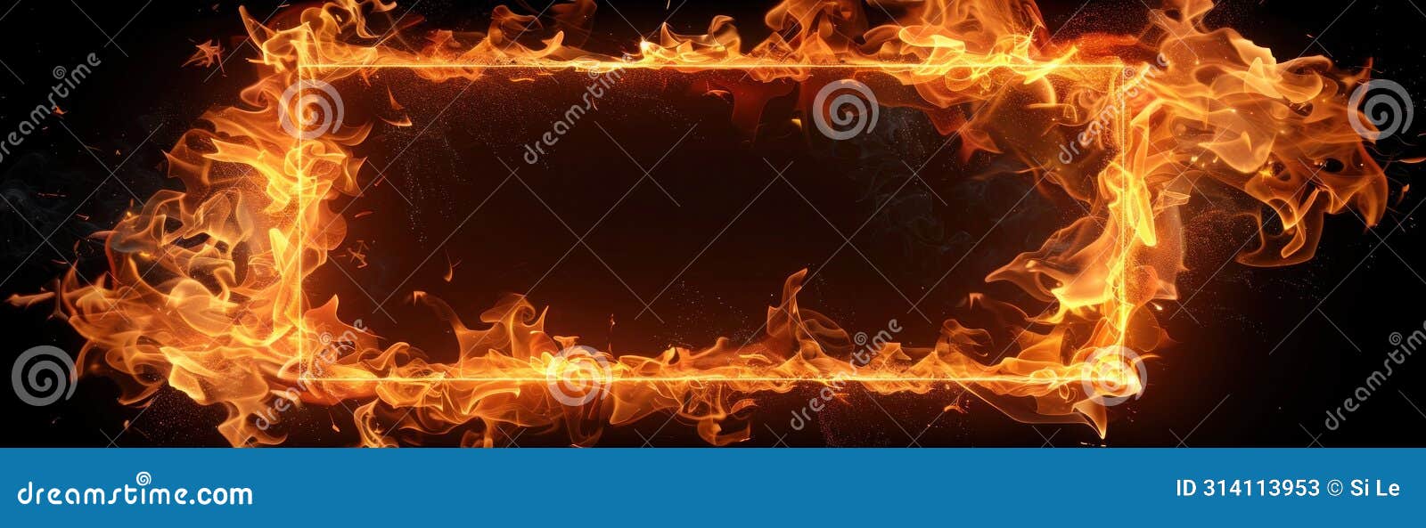 Burning Rectangular Frame on Black Background - AI Generated Fire ...