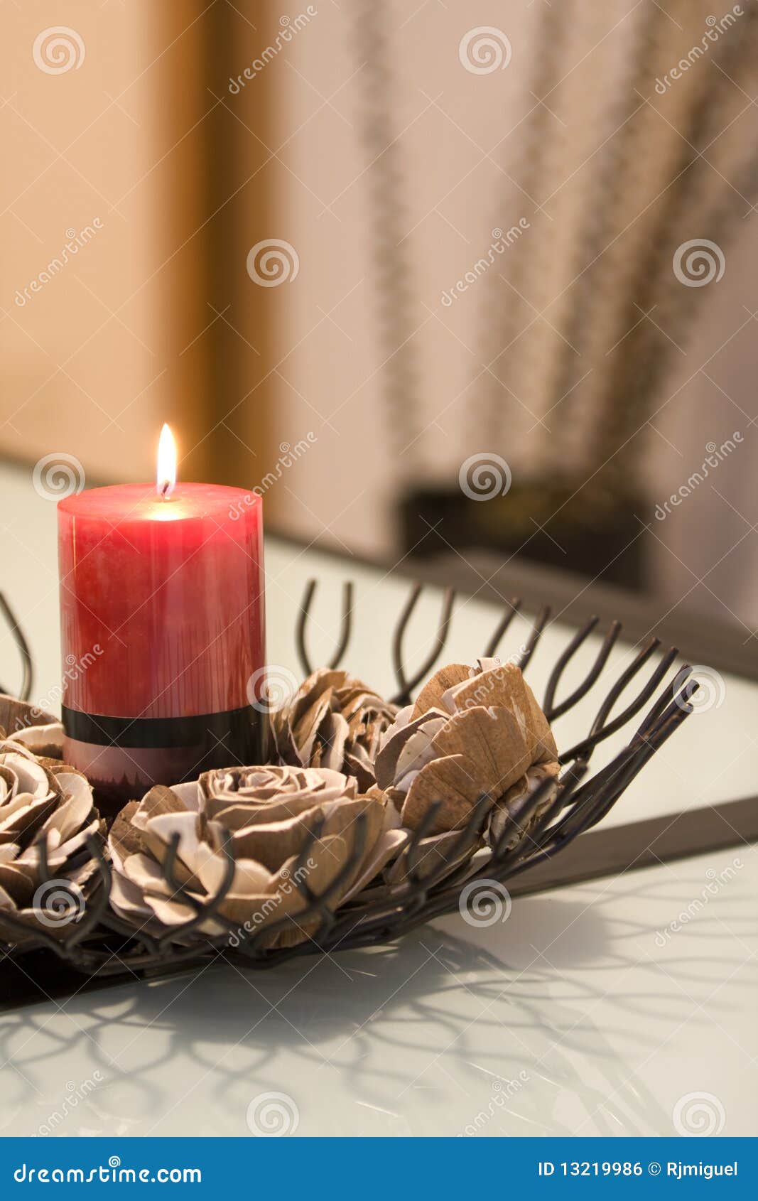 Burning Red Candle in Glass Holders Stock Photo - Image of black ...