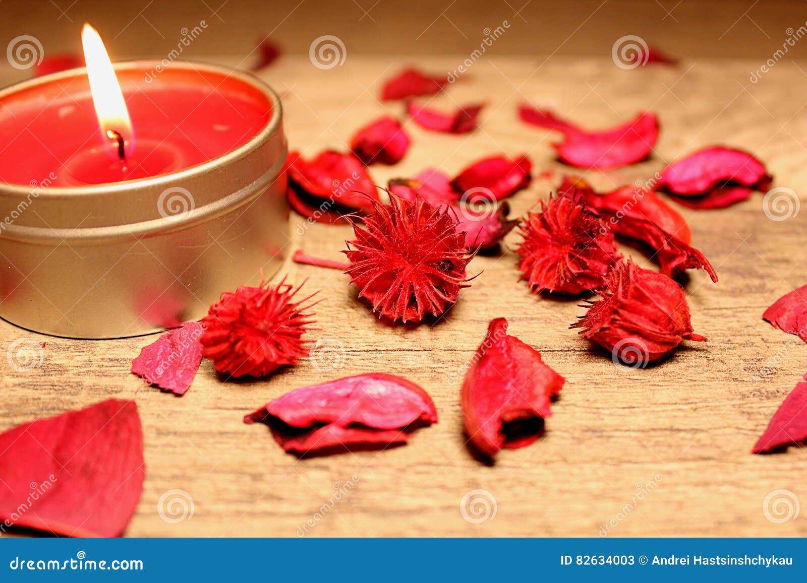 Burning Red Candle on the Table Stock Image - Image of decoration, life ...