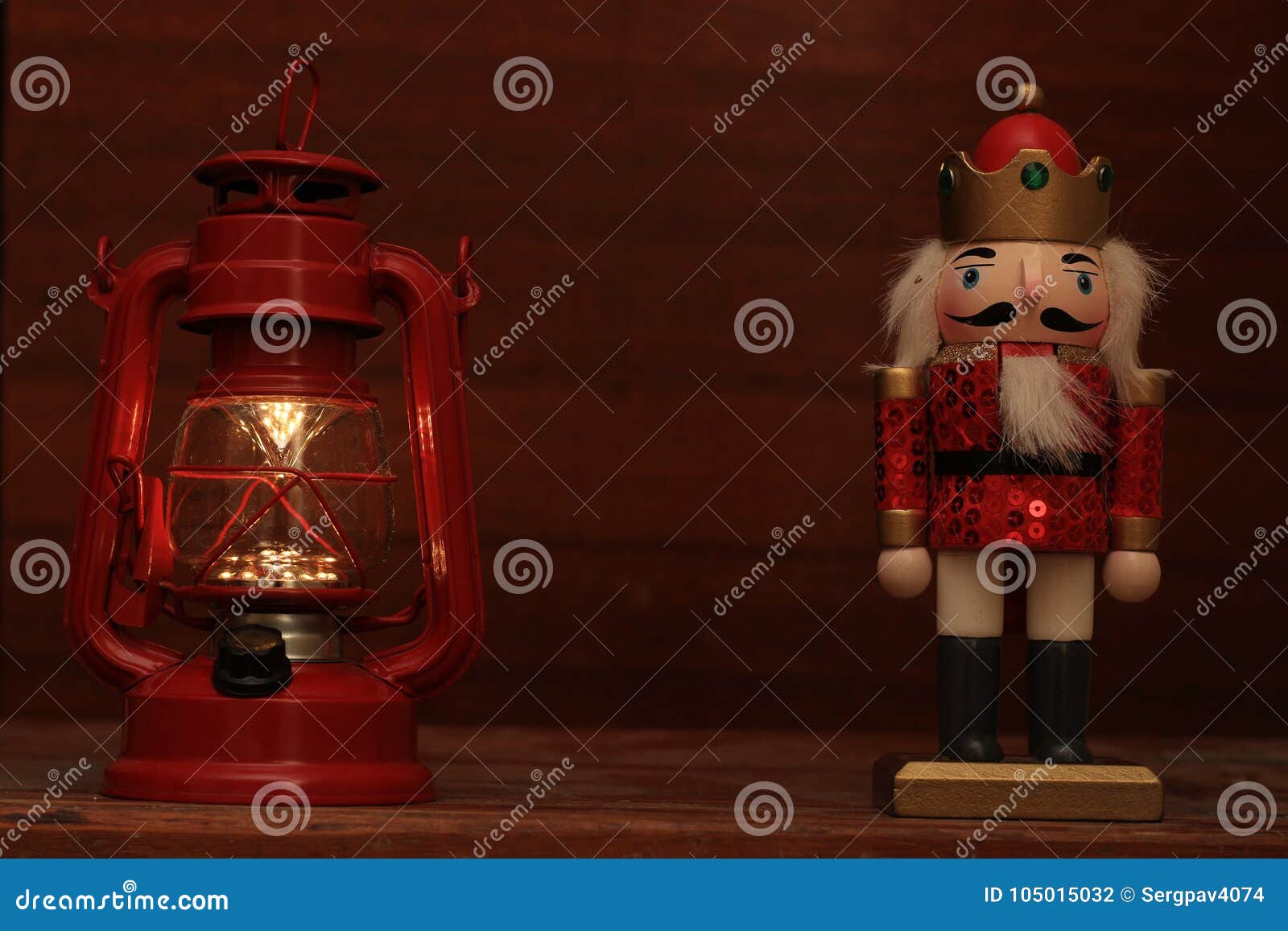 Burning Red Decorative Lamp and Nutcracker Stock Photo - Image of ...
