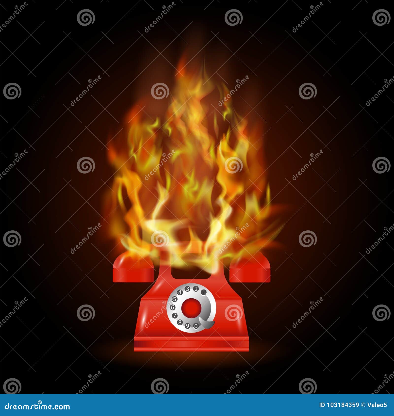 Burning Red Phone with Fire Flame Stock Illustration - Illustration of ...