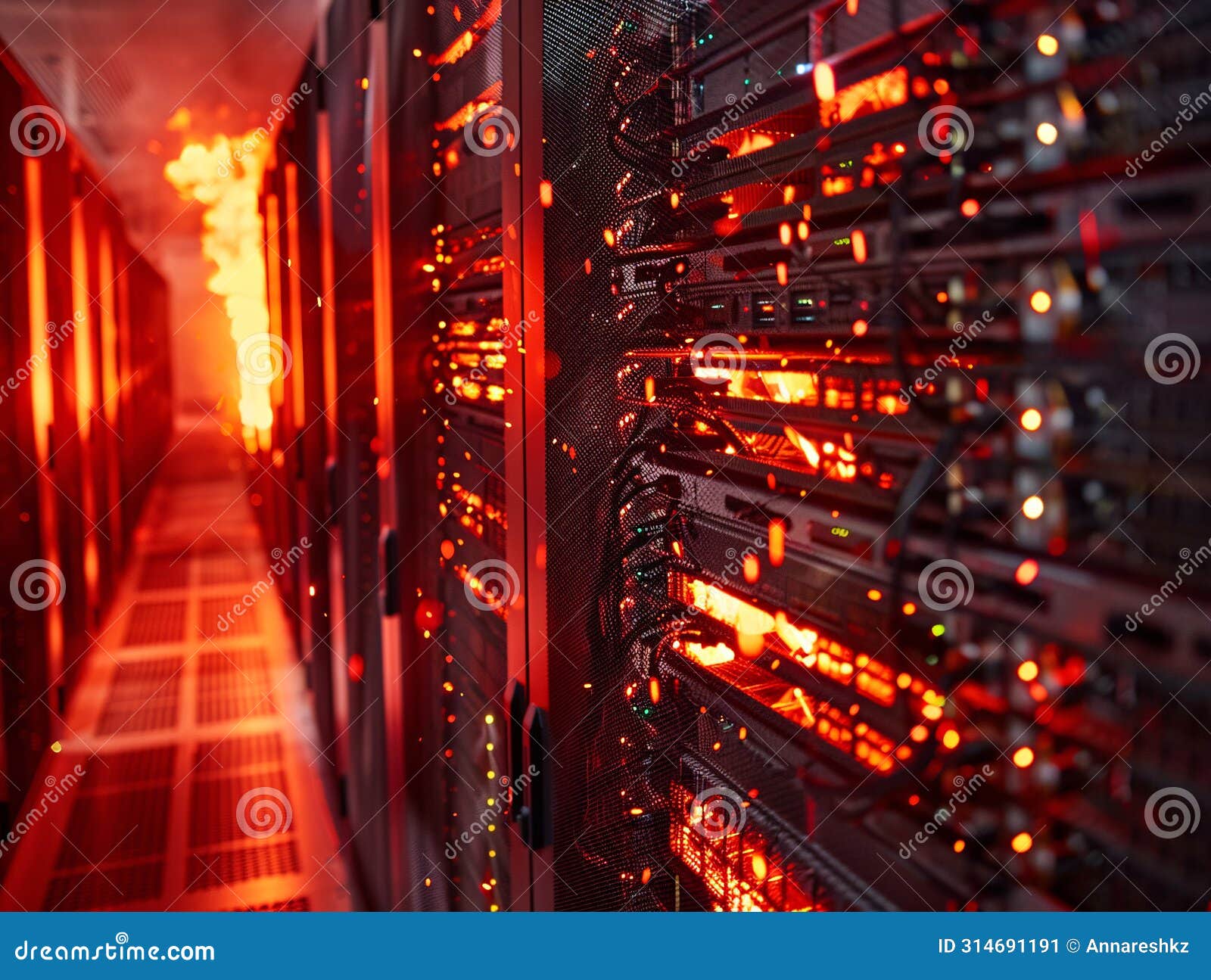 Burning Room with Servers. AI Generated. Stock Image - Image of cyber ...