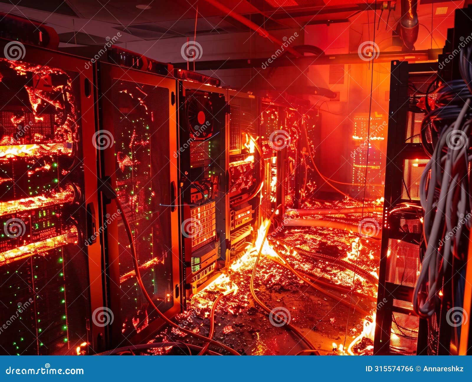 Burning Room with Servers. AI Generated. Stock Photo - Image of ...