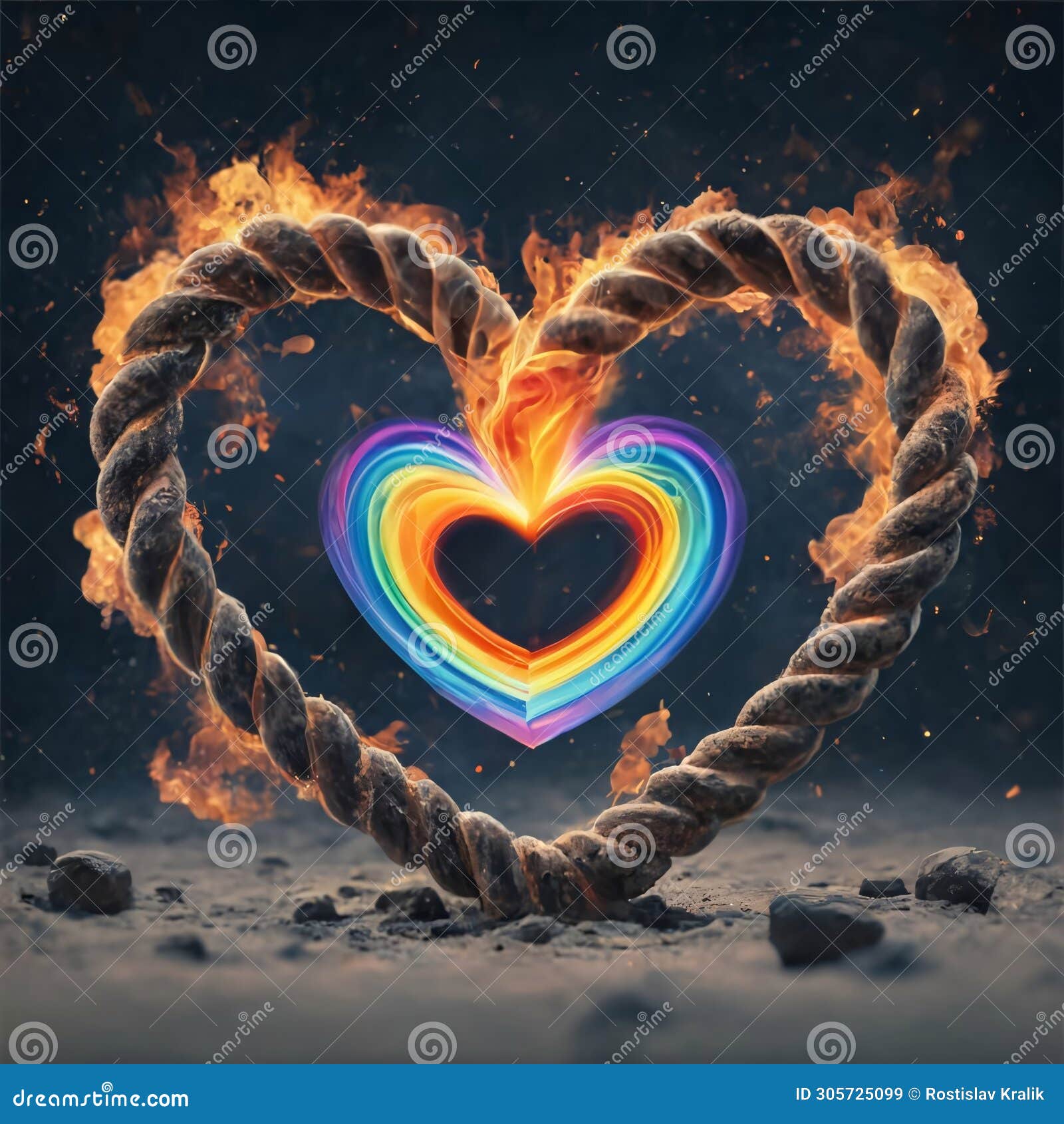 Burning Rope in Rainbow Heart Shape Stock Illustration - Illustration ...