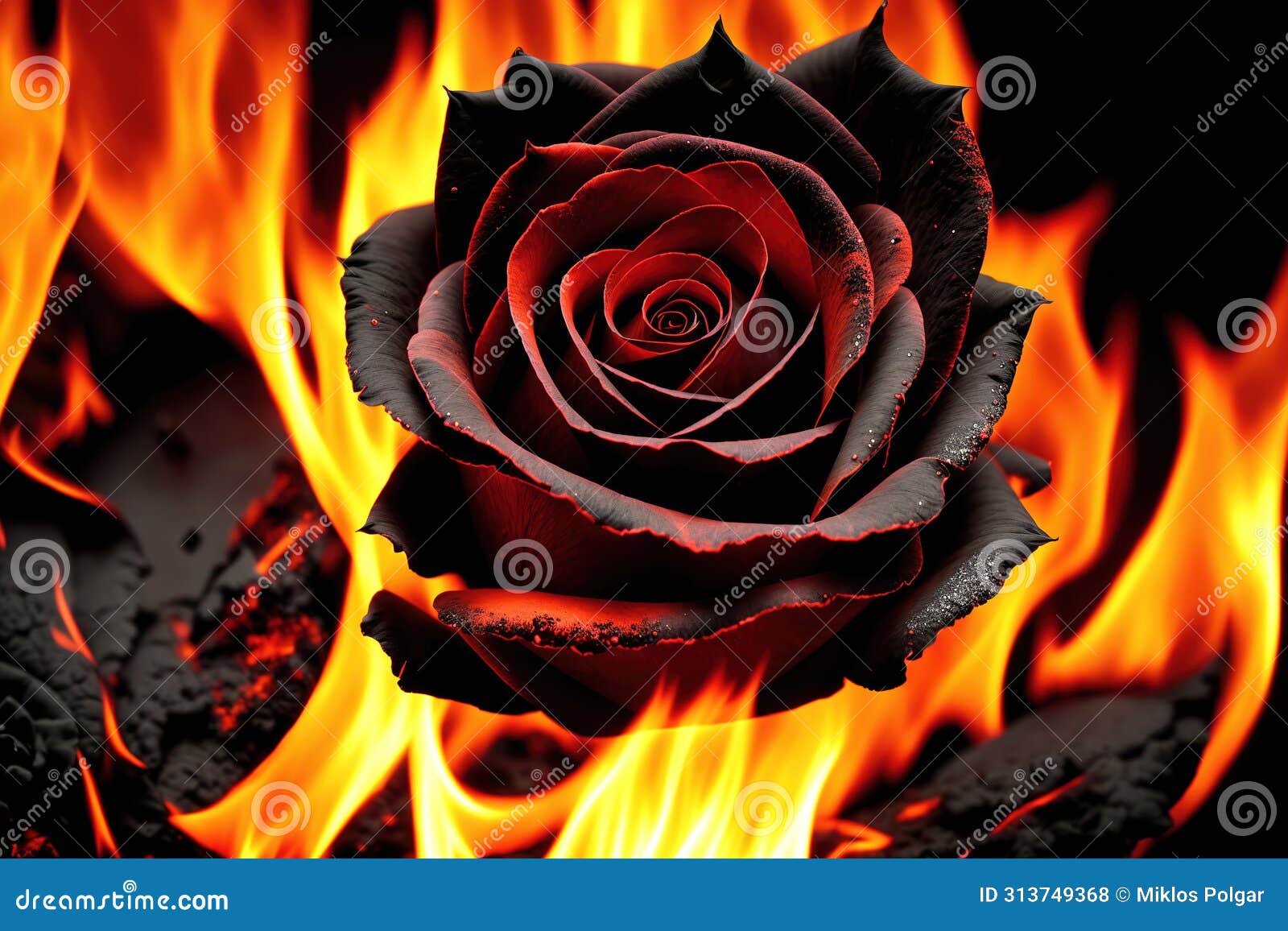A Burning Rose in the Center of a Fire. Stock Photo - Image of blossom ...