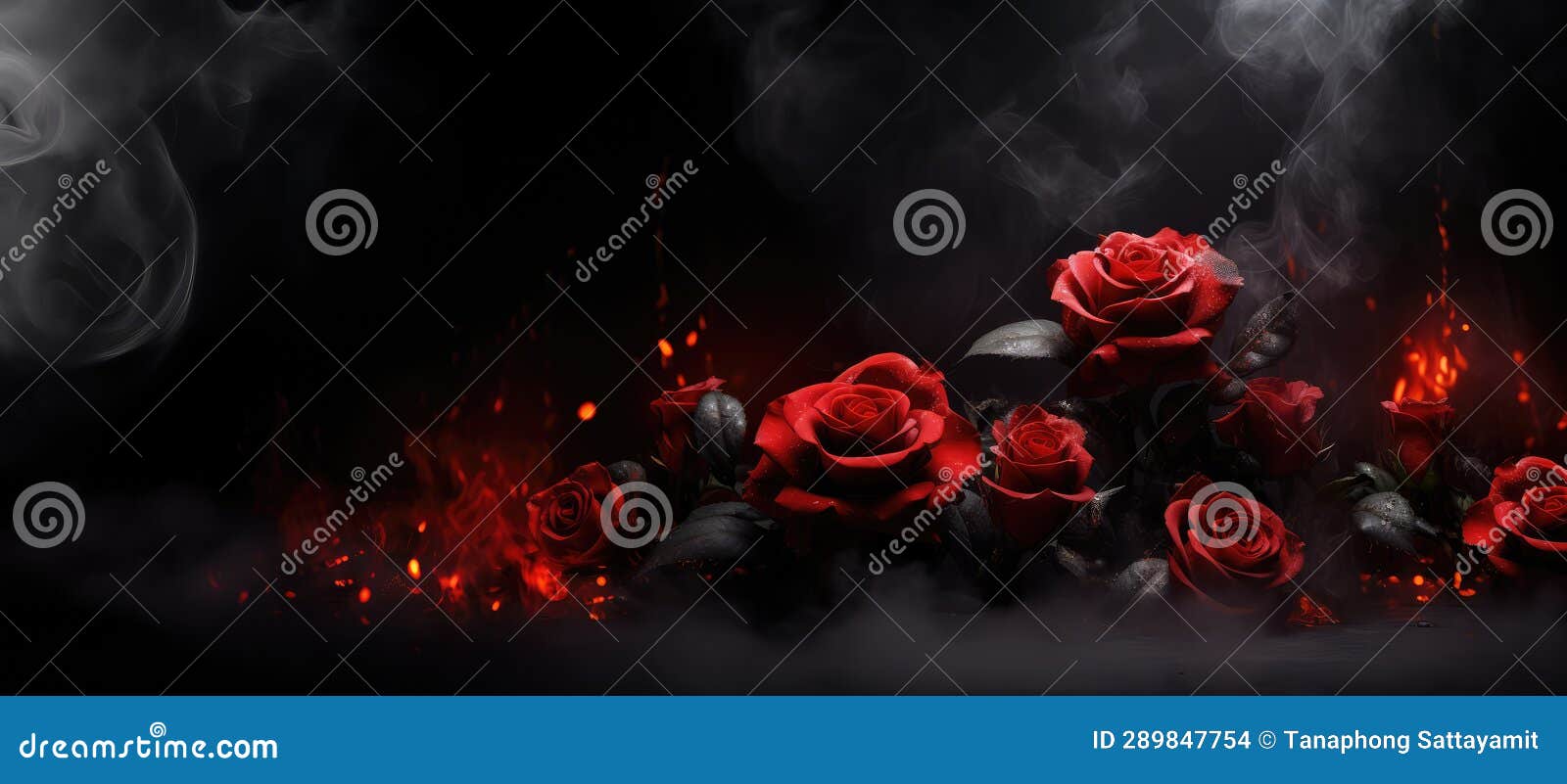 Burning Roses with Smoke on Dark Background Stock Illustration ...