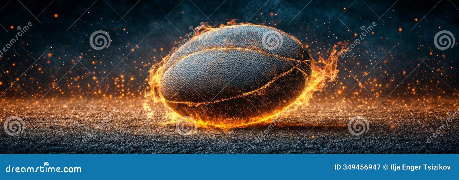 Burning Rugby Ball on Fire Exploding with Energy on Dark Background ...