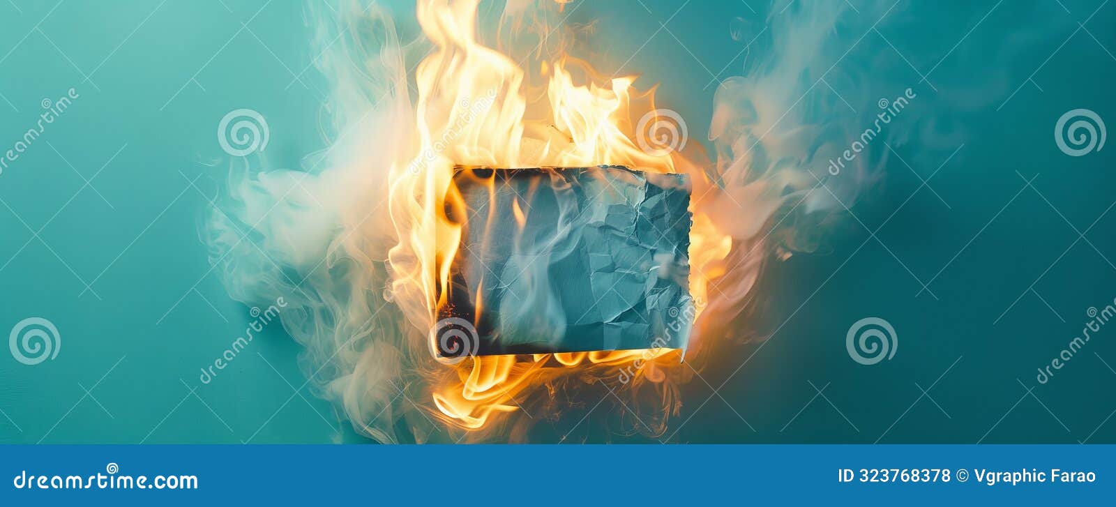Burning Sheet of Paper on a Blue Background, Dramatic Concept Stock ...