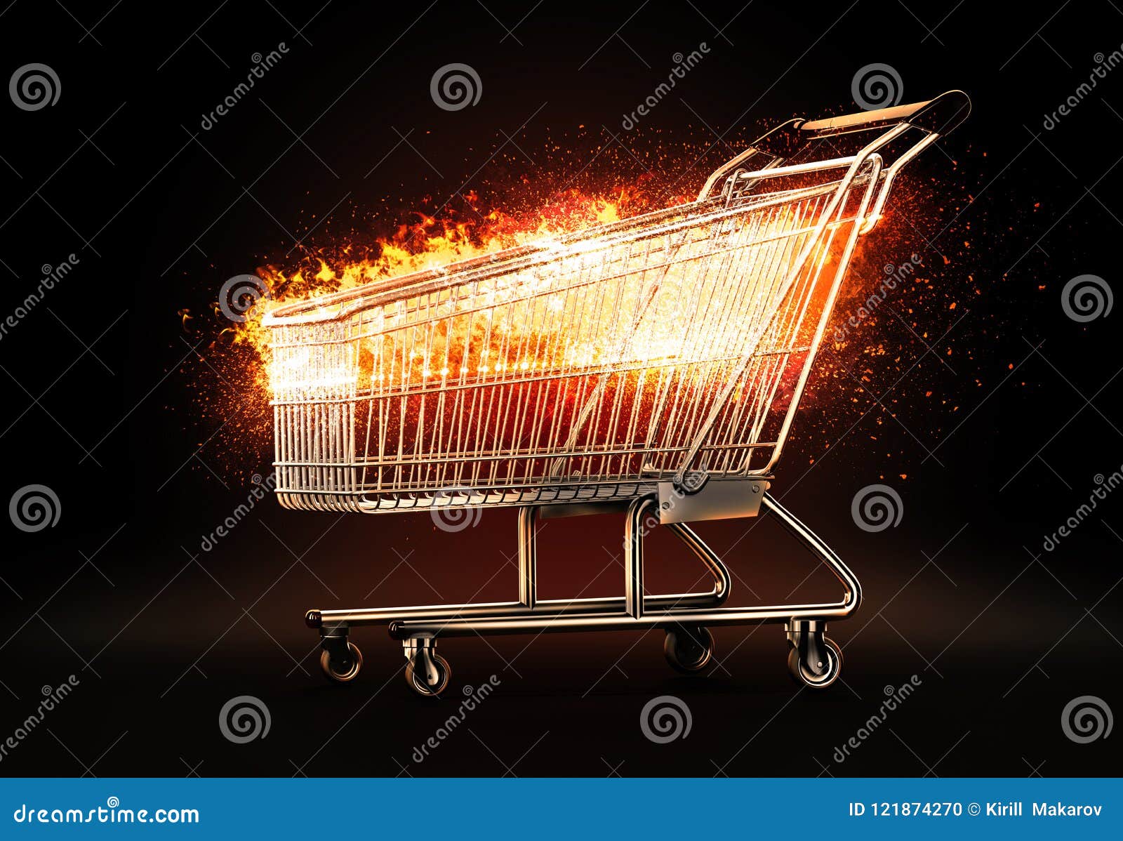 Burning Shopping Cart. 3D Illustration Stock Illustration ...