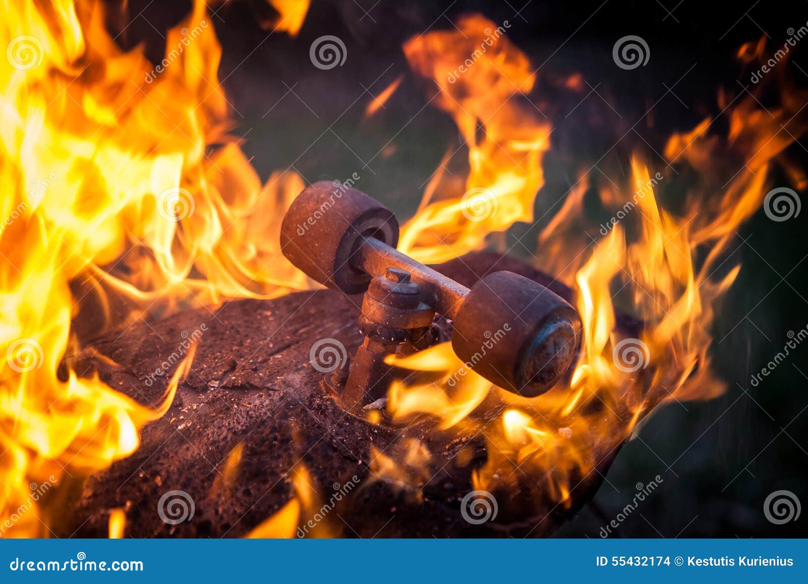 Burning skateboard stock photo. Image of natural, risk - 55432174
