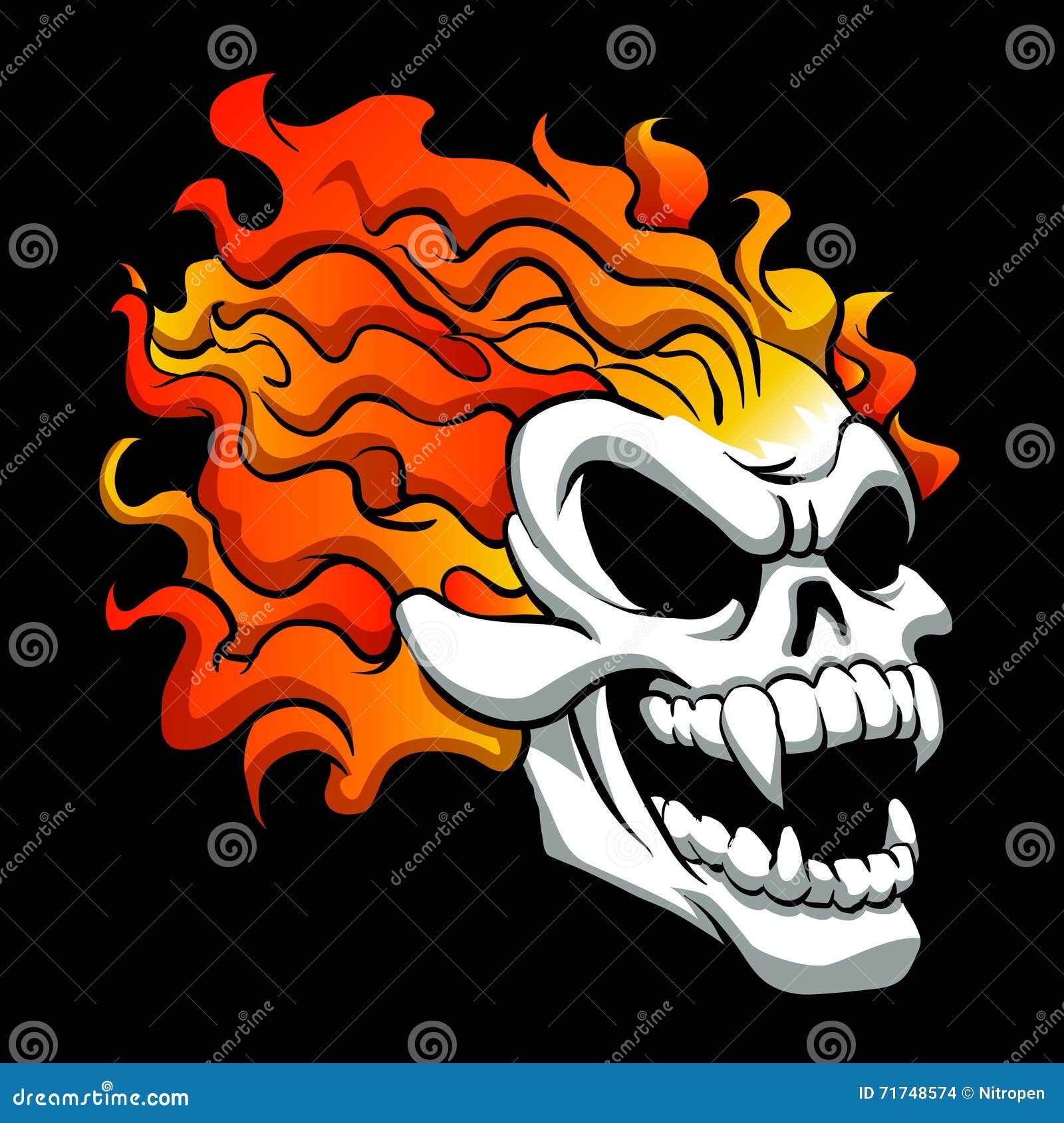 Burning Skull on Black Background Stock Vector - Illustration of dead ...