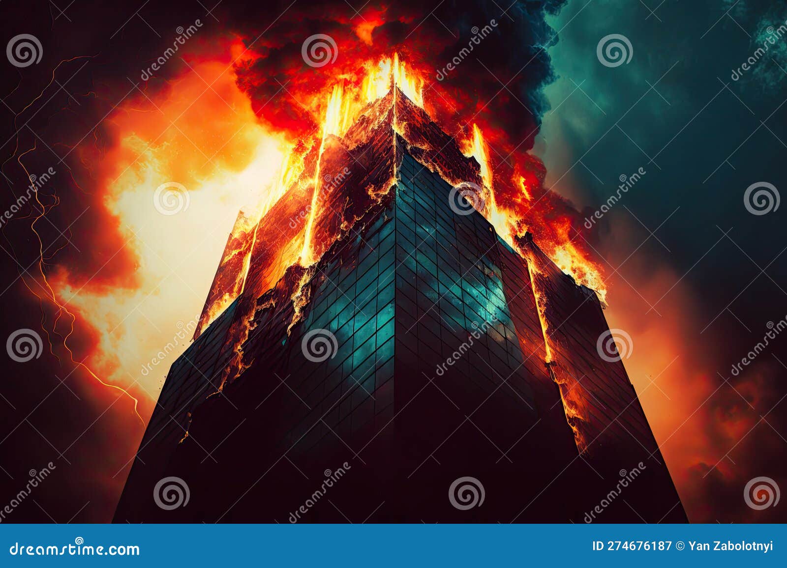Burning Skyscraper. Generative AI Stock Illustration - Illustration of ...