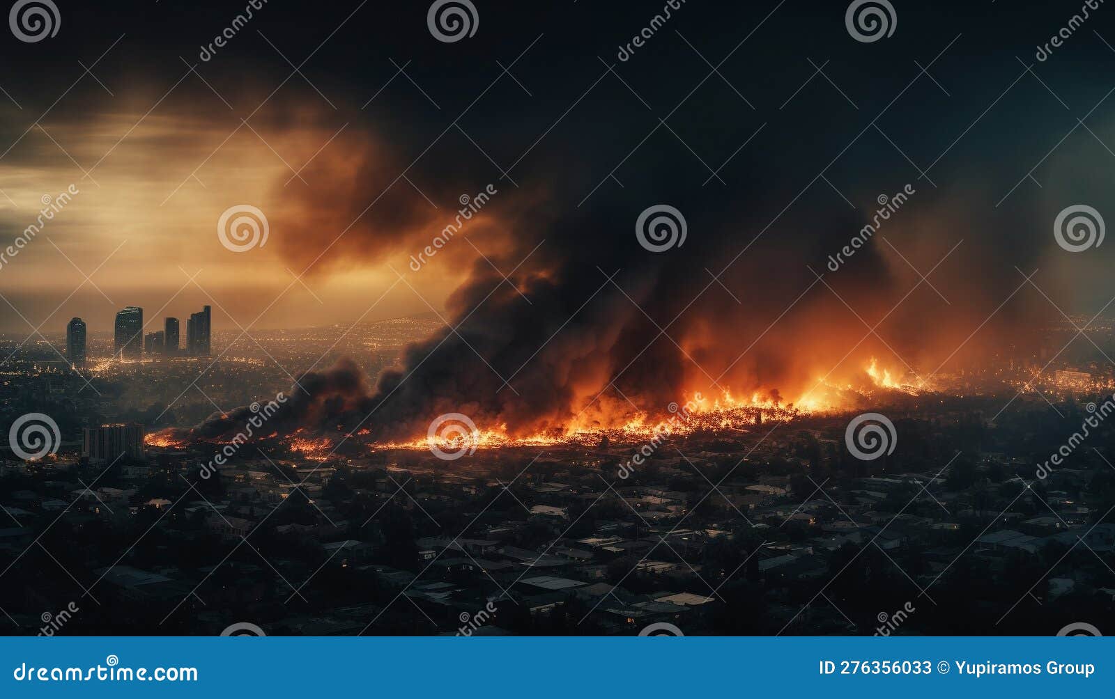 Burning Skyscraper Illuminates City Skyline in Inferno Generated by AI ...