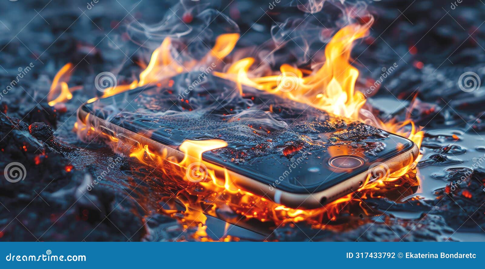 Battery Burning Isolated. Accumulator Fire Cartoon Style. Panicked ...