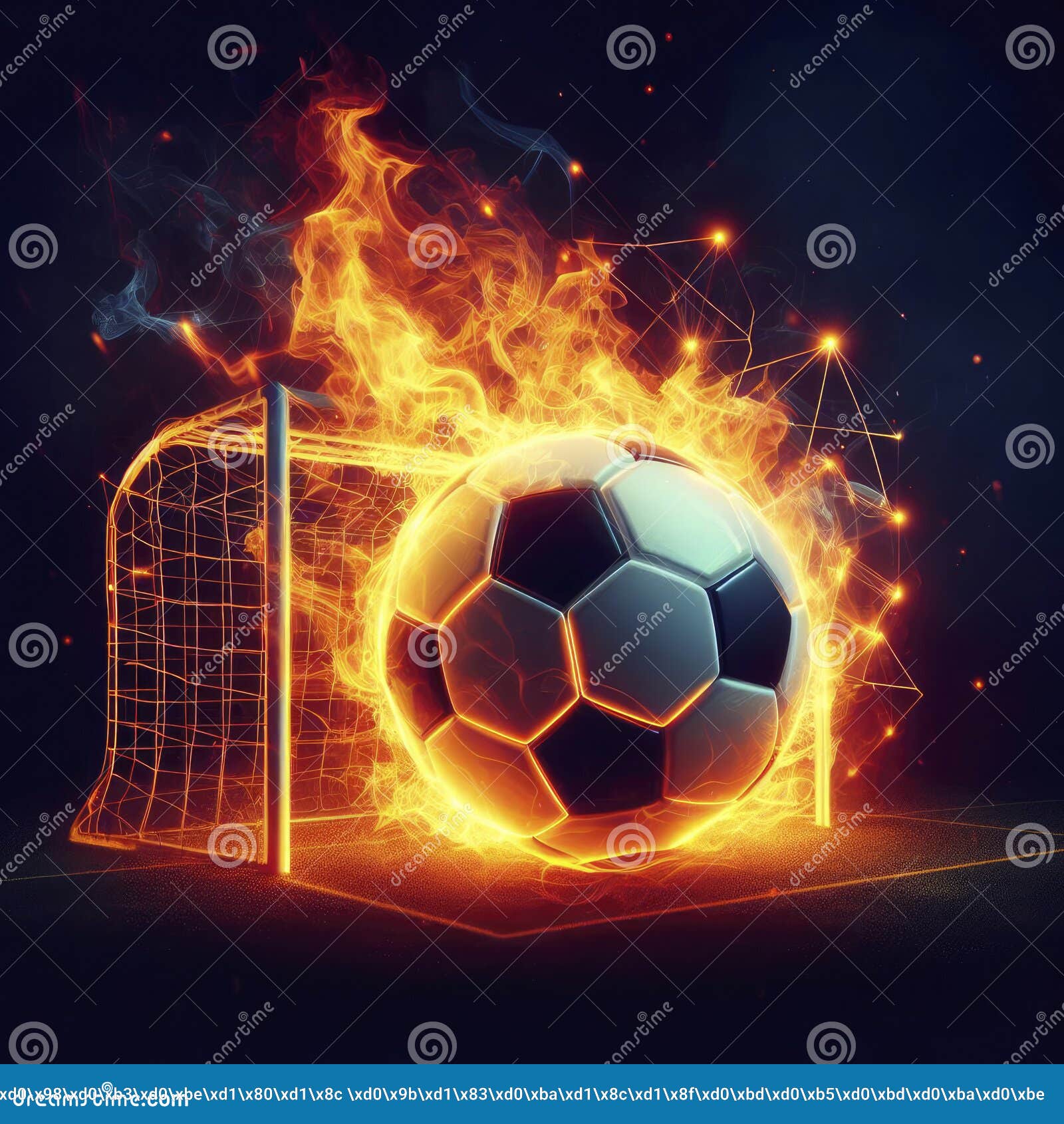 Burning Soccer Ball Flying into the Goal. Ai Generative Stock Photo ...