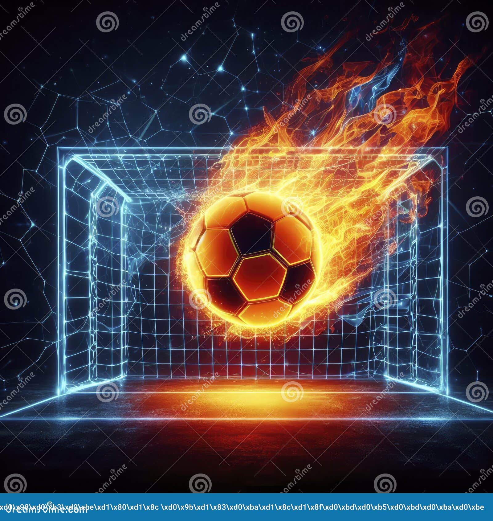 Burning Soccer Ball Flying into the Goal. Ai Generative Stock Photo ...