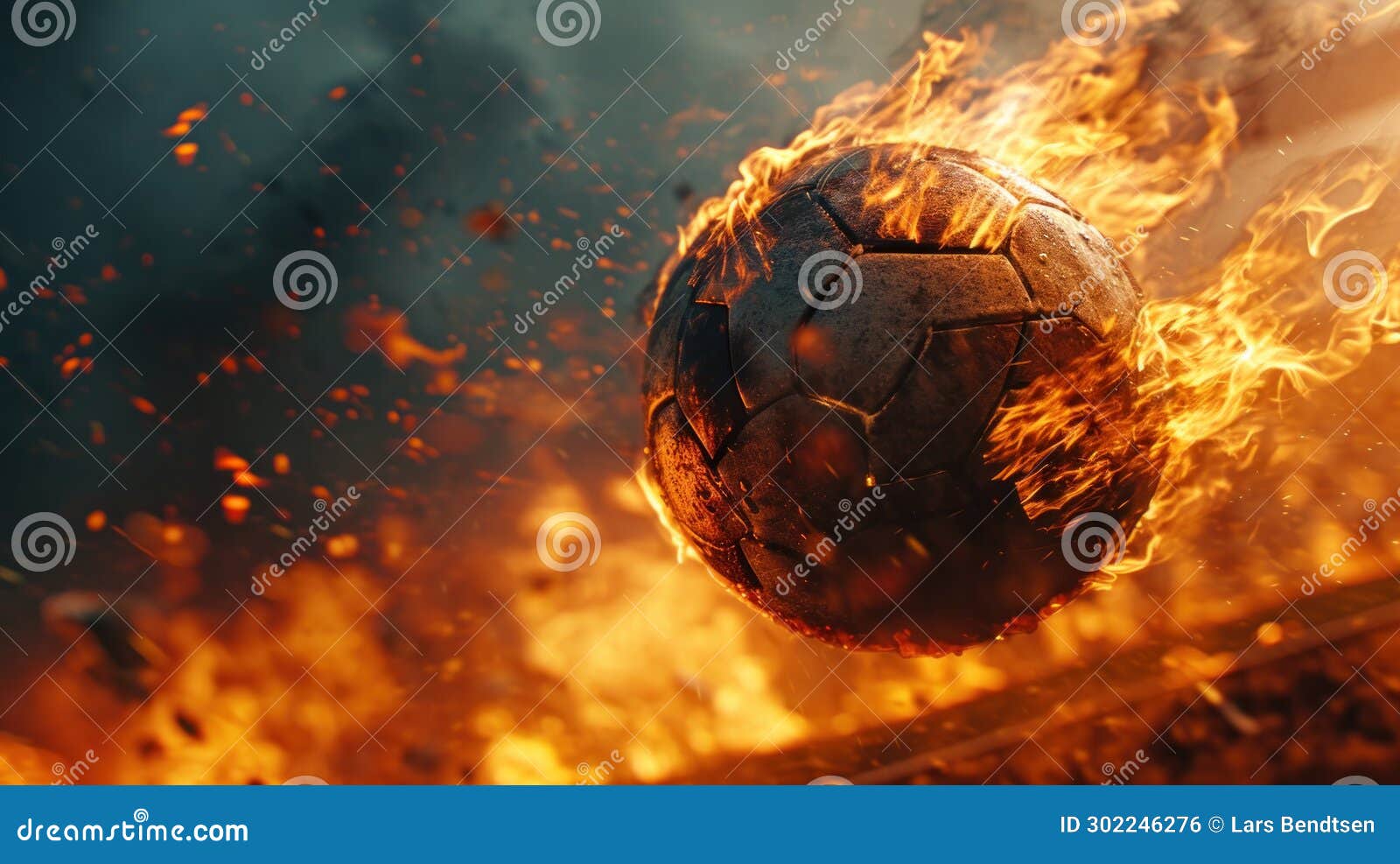 Burning Soccer Ball Flying Over Stadium - AI Generated Stock ...