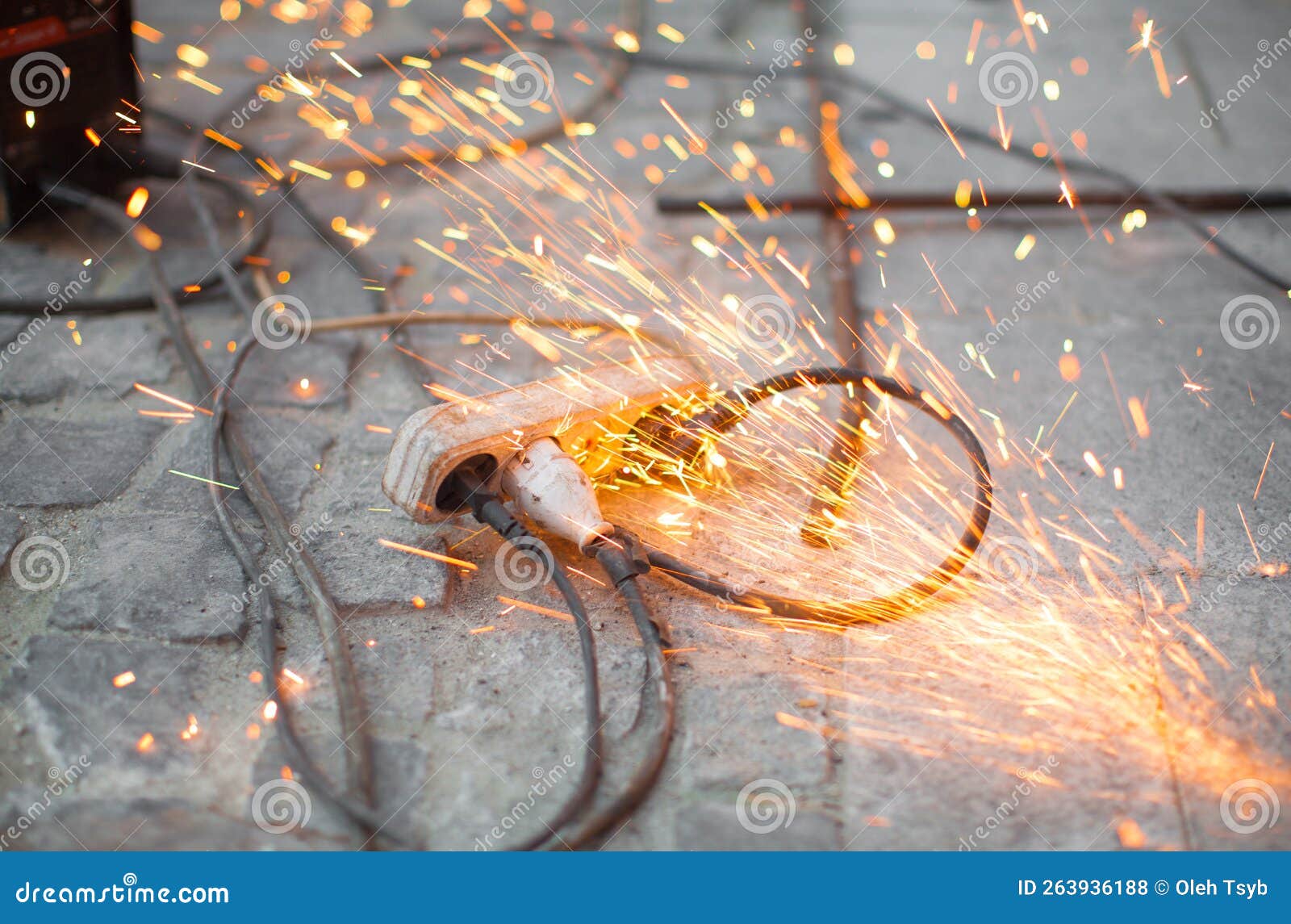 Burning Spark Electrical Outlet Shorting, Danger. Stock Photo - Image ...