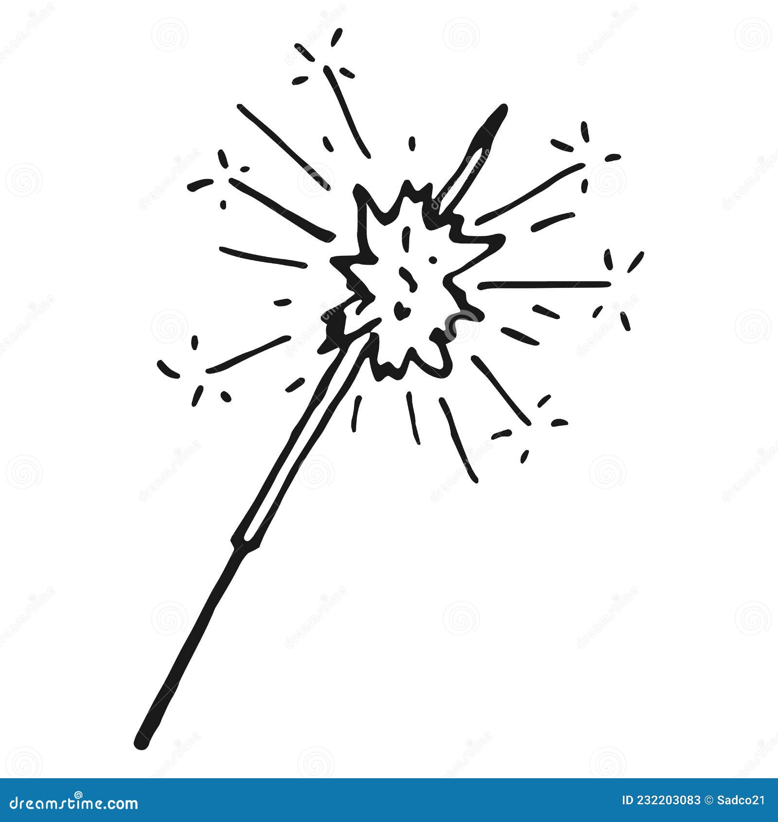 Burning sparkler doodle stock vector. Illustration of sparkler - 232203083