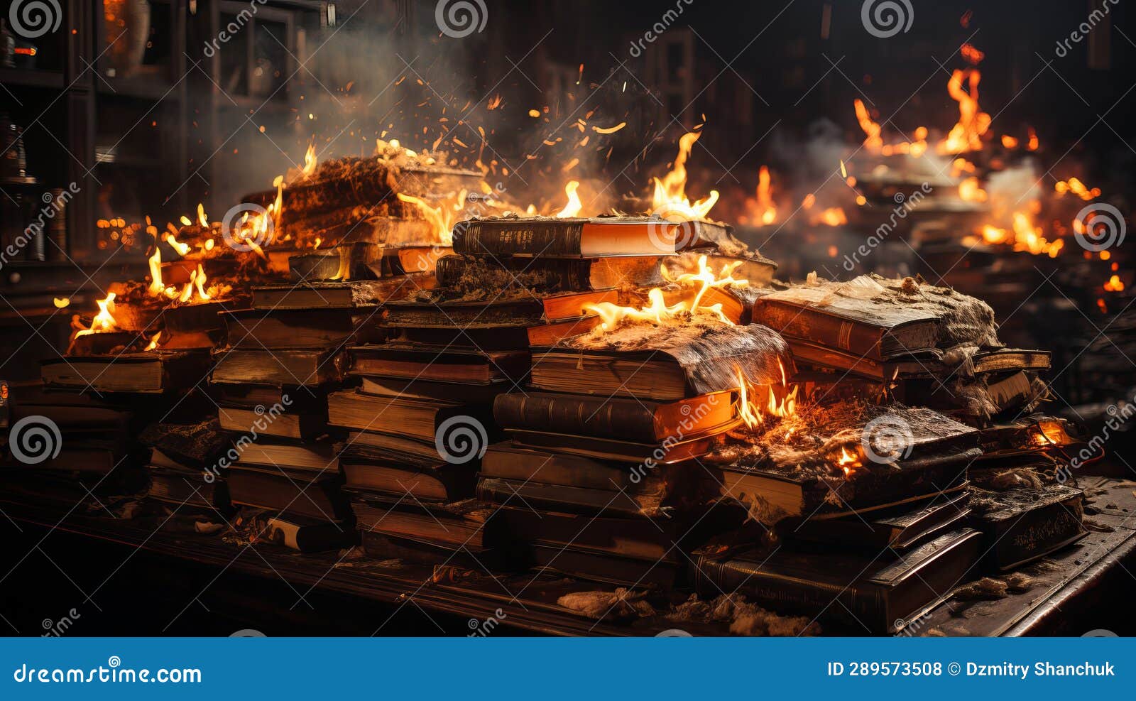 Burning Stack of Books, Generative AI Stock Illustration - Illustration ...