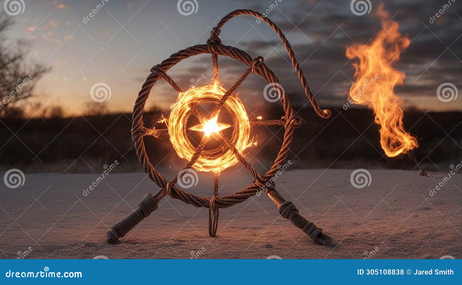 Burning Star in Fire a Fire Spinner with a Fire Rope that Draws a Star ...