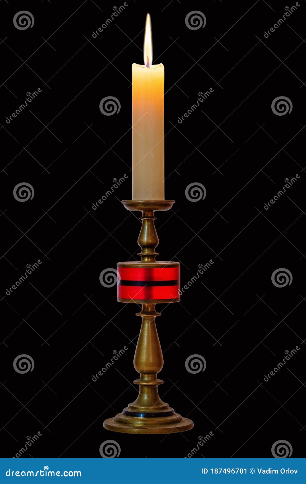 Burning Stearin Candle on a Bronze Candlestick Stock Image - Image of ...