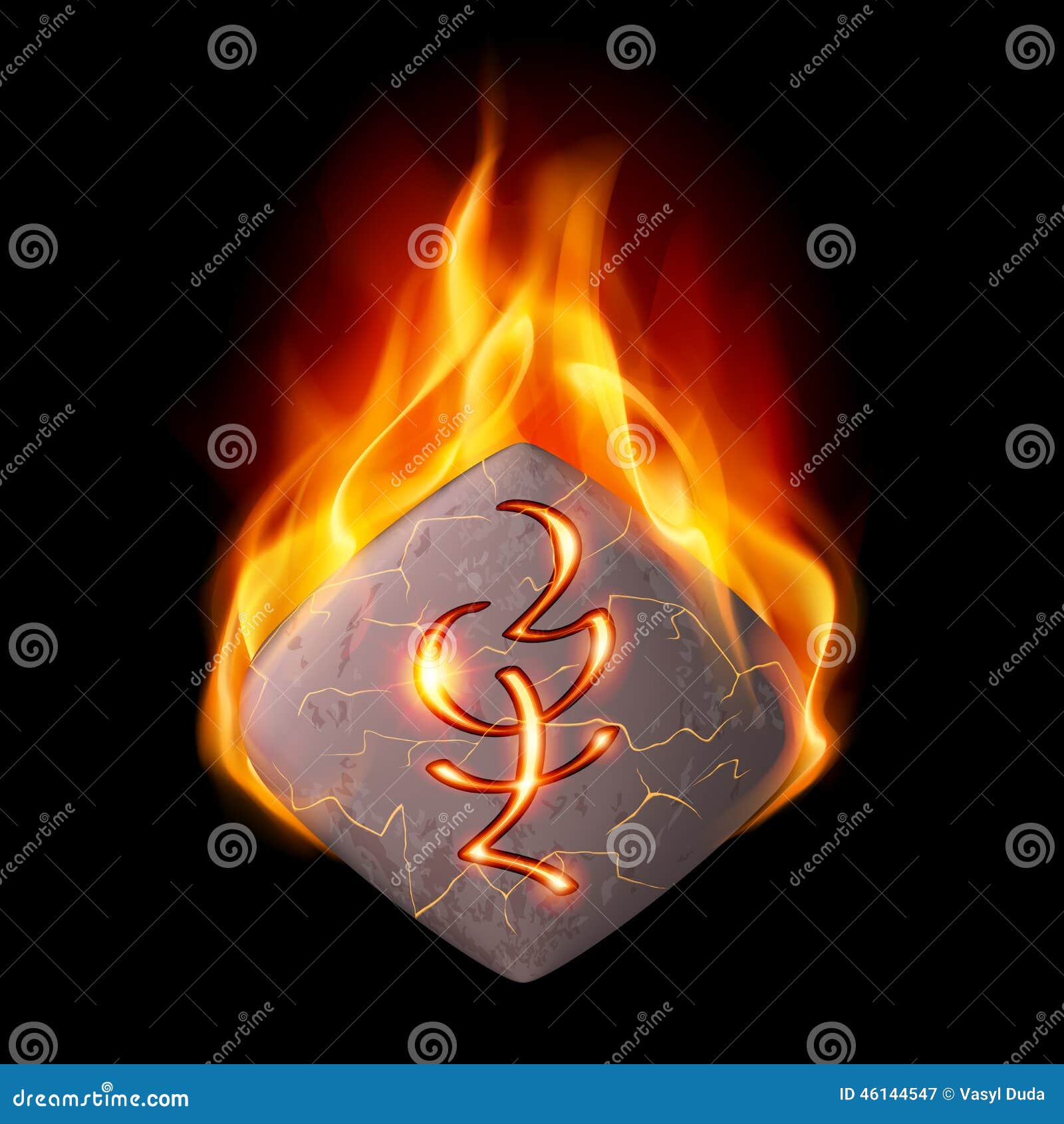 Burning Stone with Magic Rune Stock Vector - Illustration of mystical ...