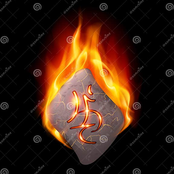 Burning Stone with Magic Rune Stock Vector - Illustration of history ...