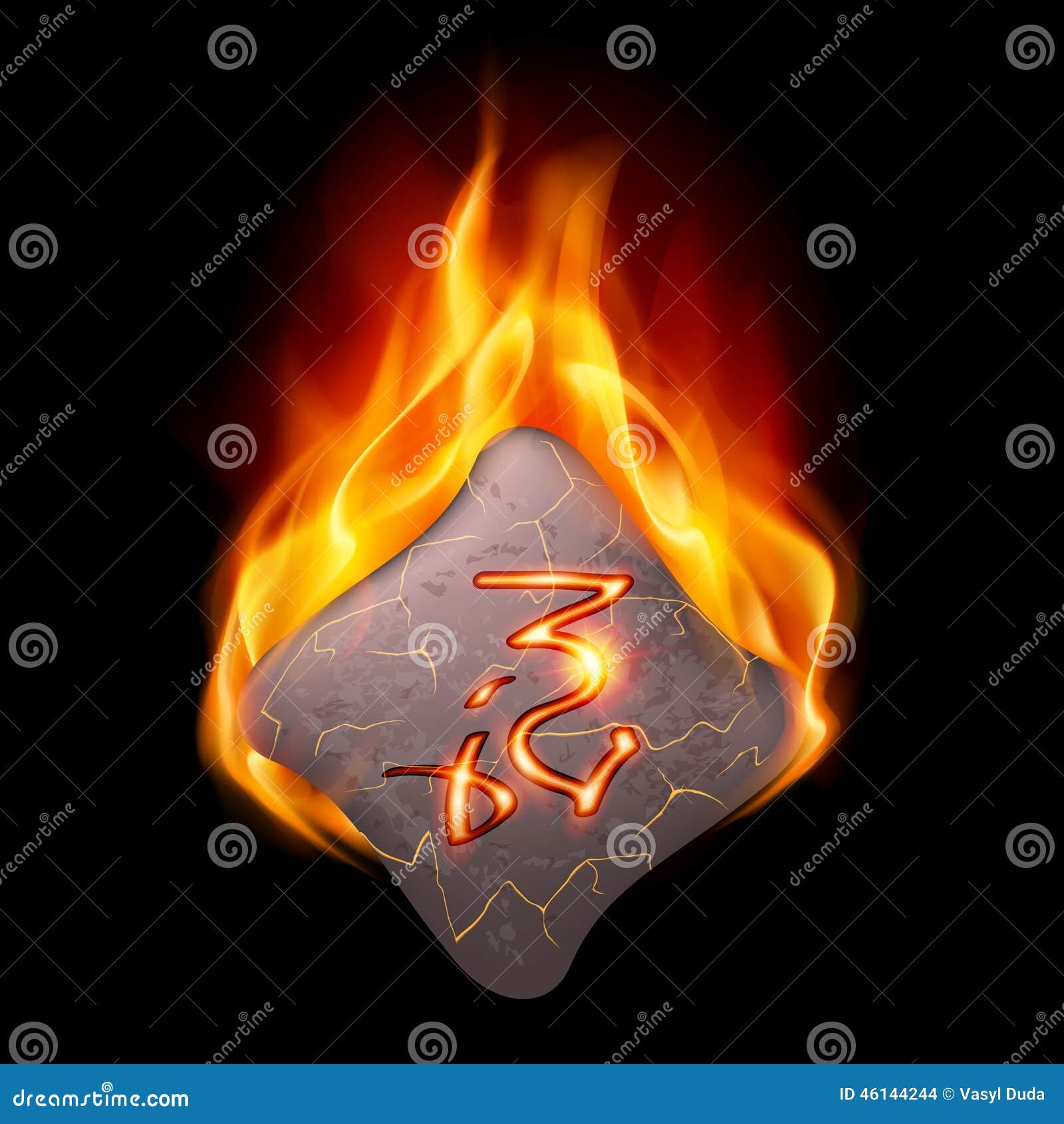 Burning Stone with Magic Rune Stock Vector - Illustration of cracked ...