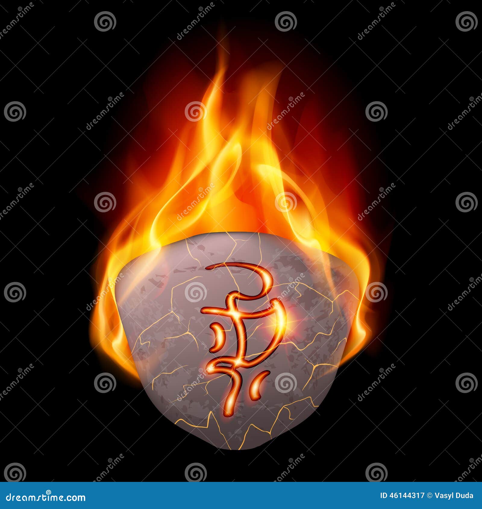 Burning Stone with Magic Rune Stock Vector - Illustration of history ...