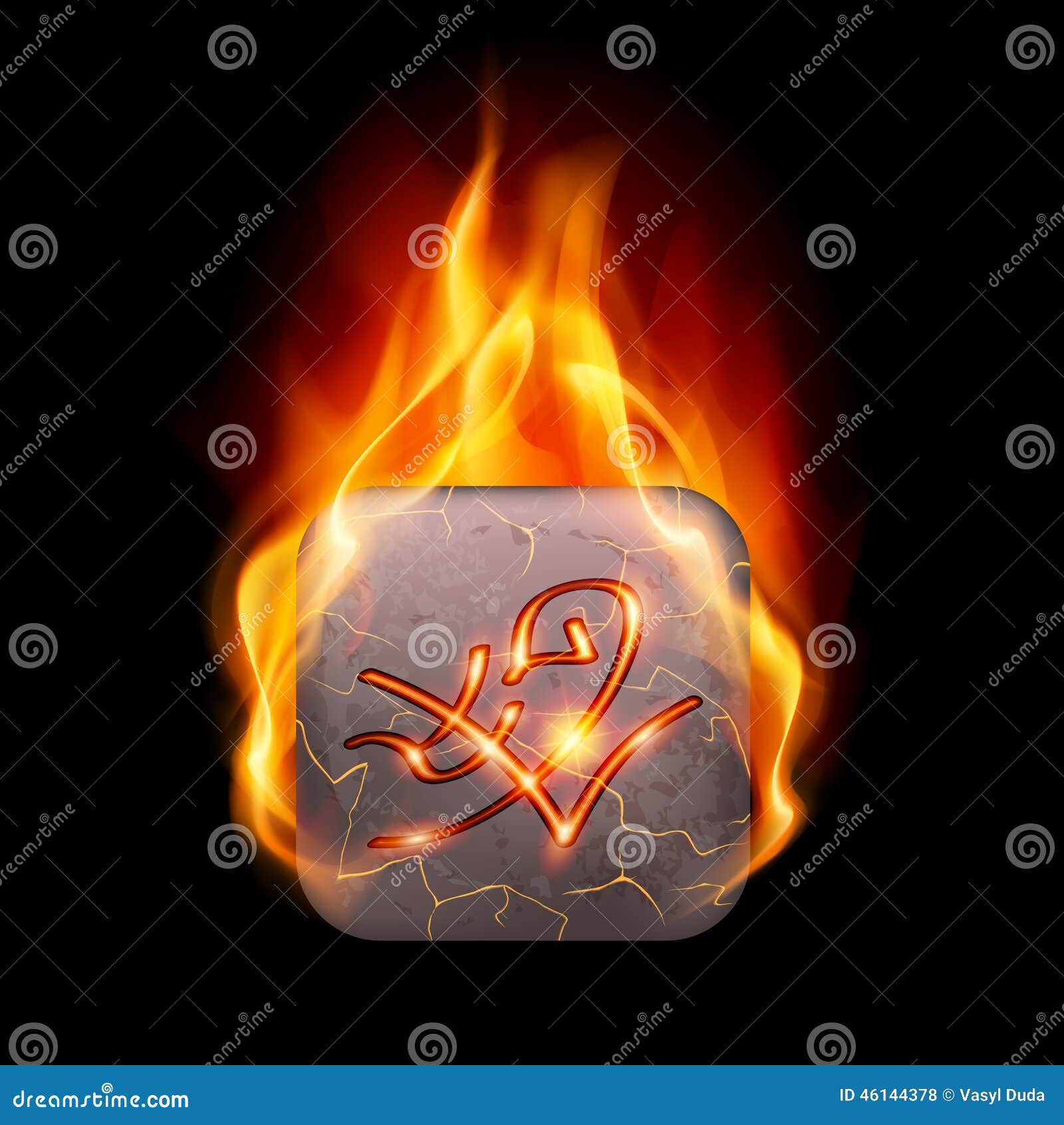 Burning Stone with Magic Rune Stock Vector - Illustration of cast ...