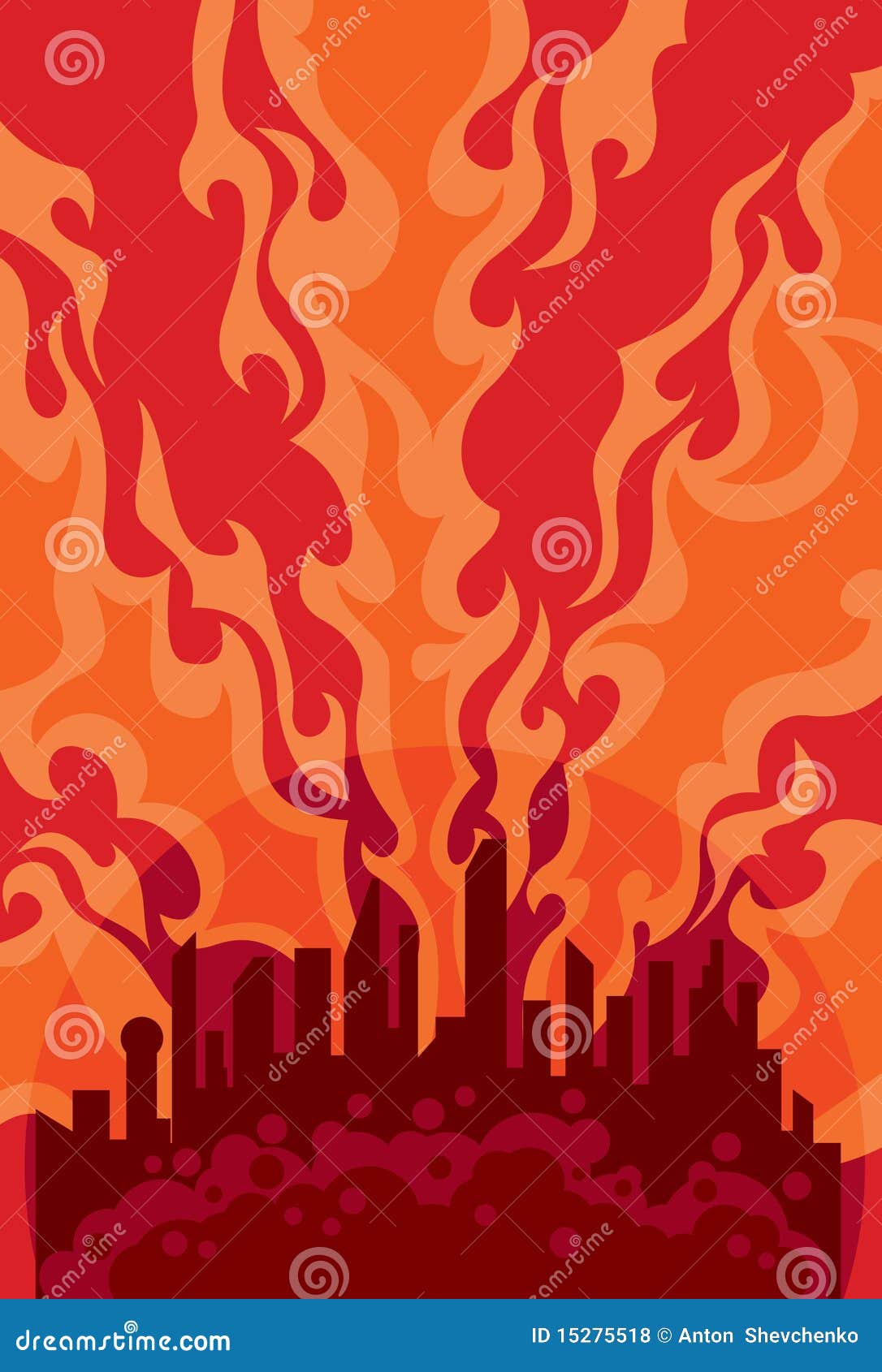 Burning Sundown on Background of the City Stock Vector - Illustration ...