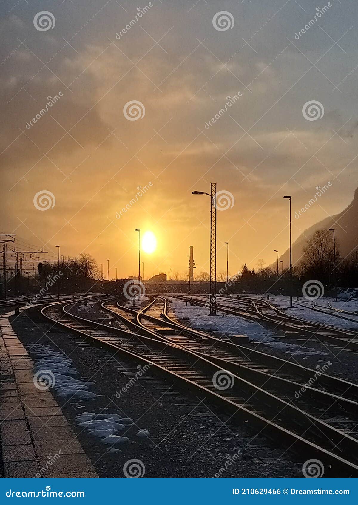 Burning Sunrise Over Railway Tracks Stock Photo - Image of morning ...