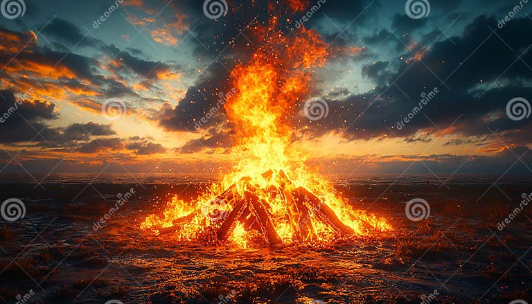 Burning Sunset Sky, Nature Fiery Inferno Exploding Generated by AI Stock Photo - Image of ...