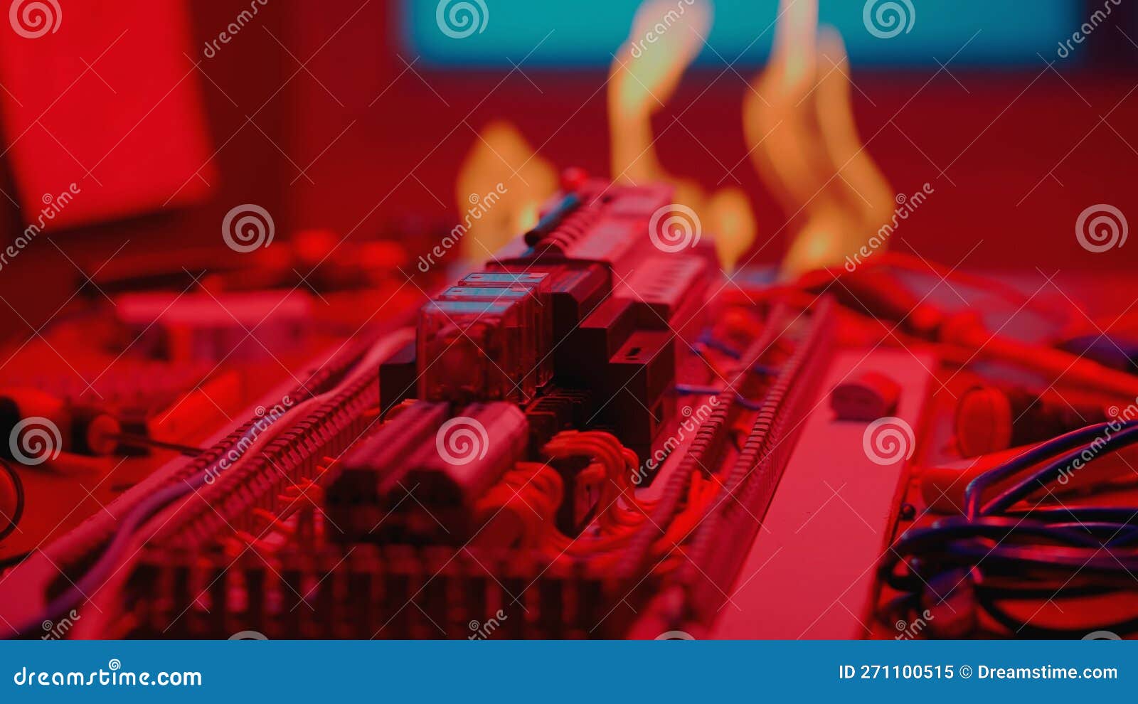 Burning Switchboard from Overload or Short Circuit. Circuit Breakers on ...