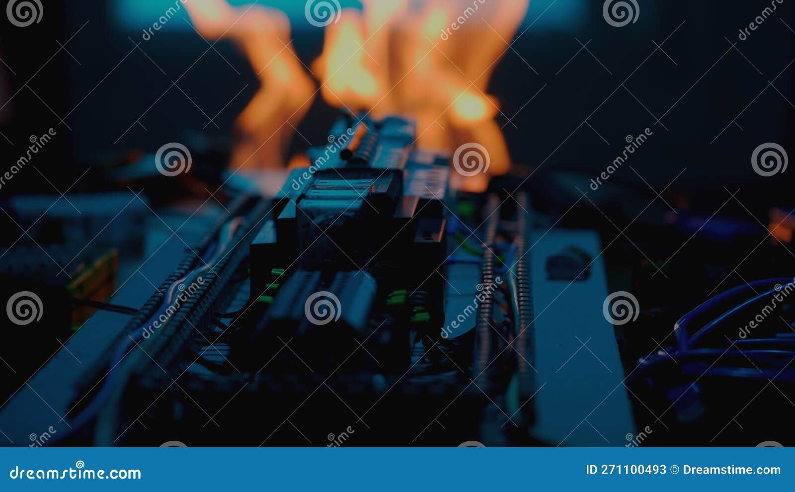 Burning Switchboard from Overload or Short Circuit. Circuit Breakers on ...