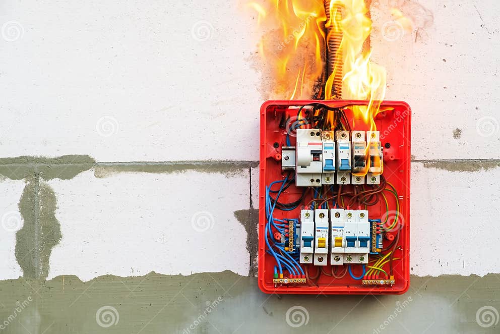 Burning Switchboard from Overload or Short Circuit on Wall Stock Photo ...