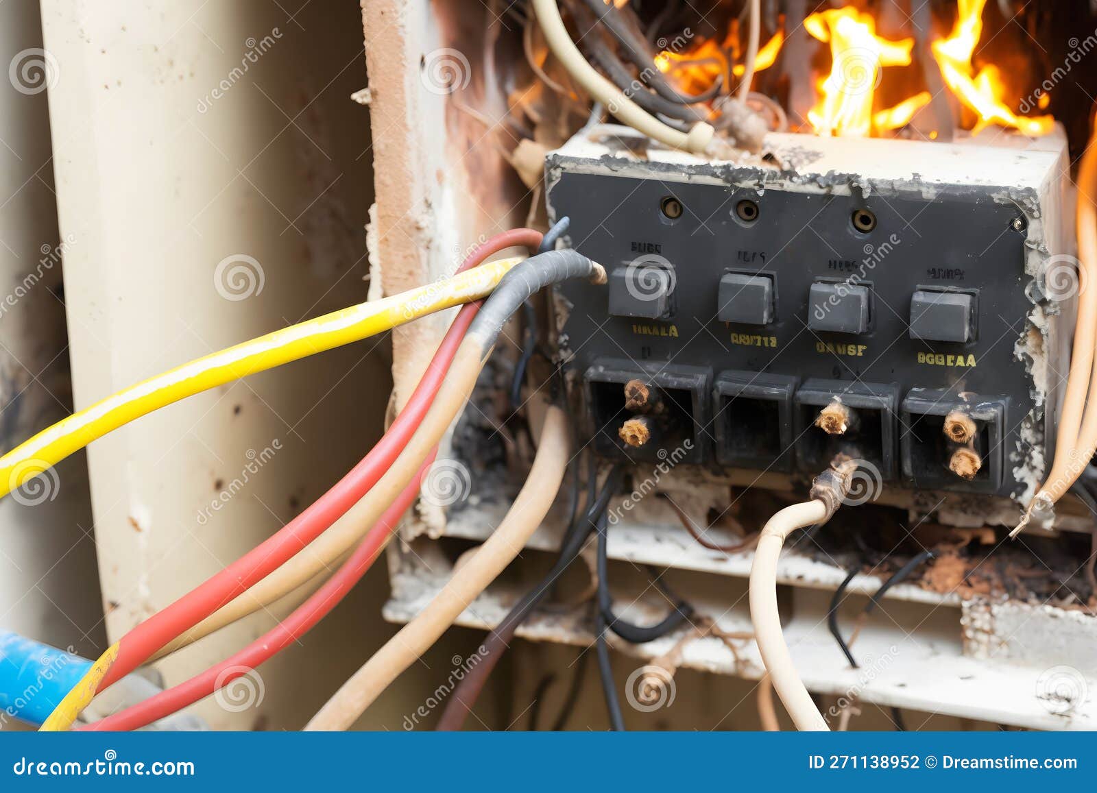 Burning Switchboard from Overload or Short Circuit on Wall. Circuit ...