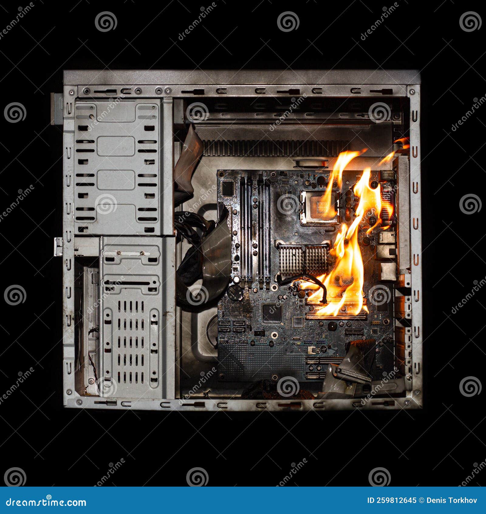 A Burning System Unit from a Computer from a Short Circuit and a Power ...