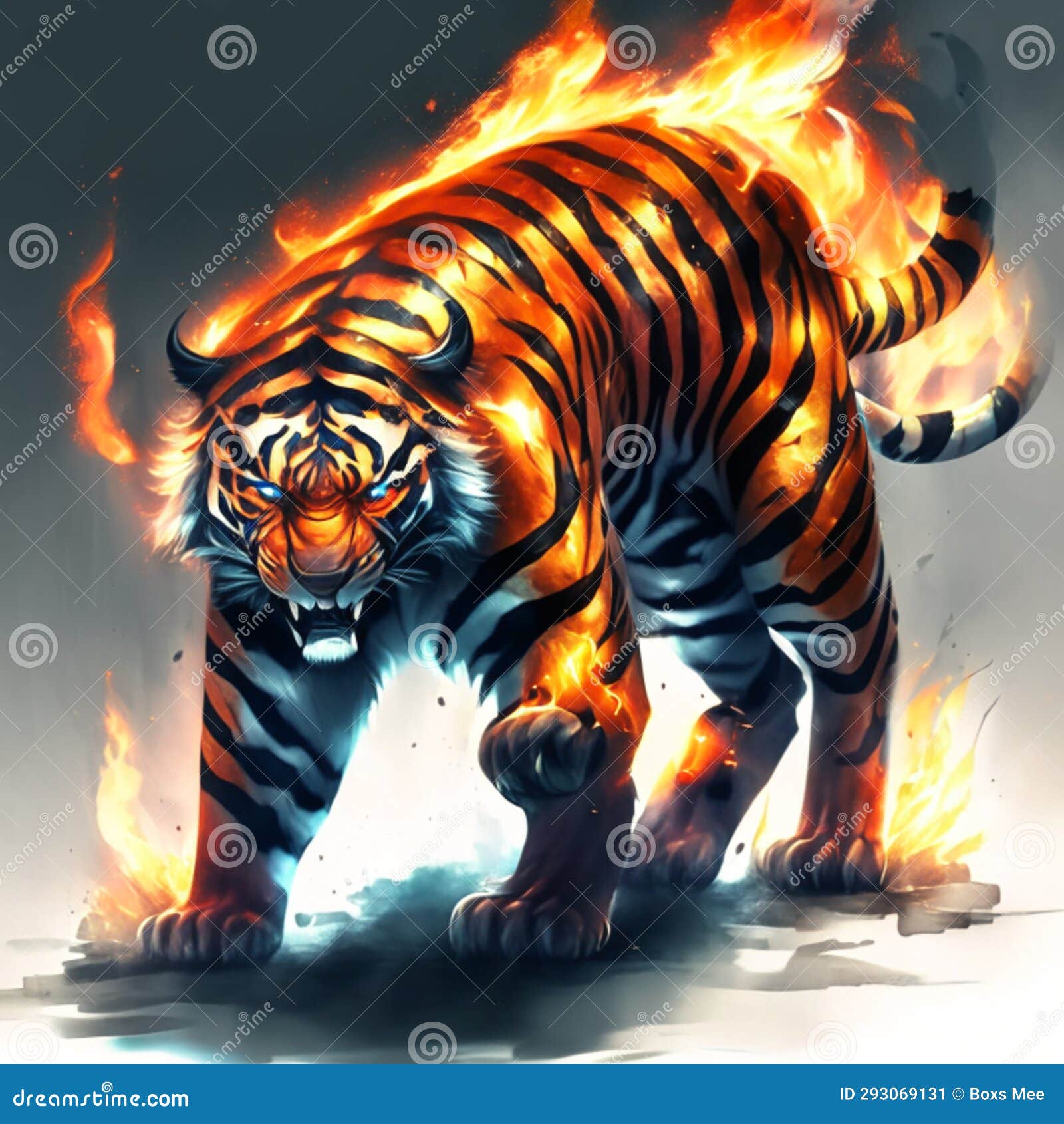 Burning Tiger in Flames. Vector Illustration of a Burning Tiger Stock ...