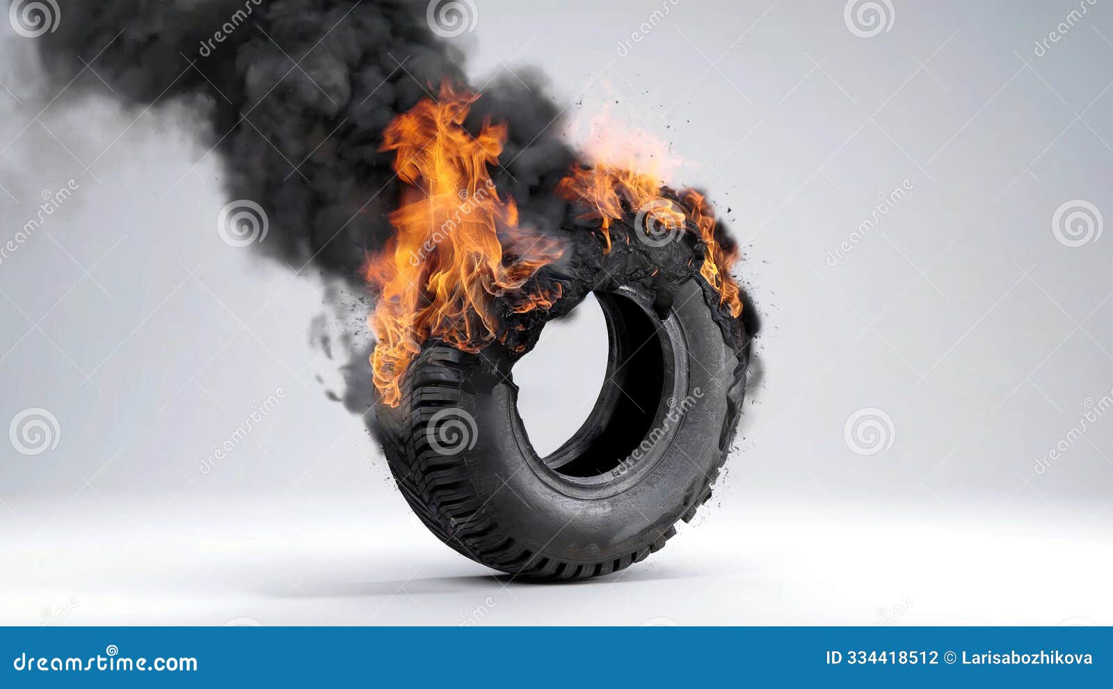 A Burning Tire with Black Smoke Billowing from it on White Stock ...