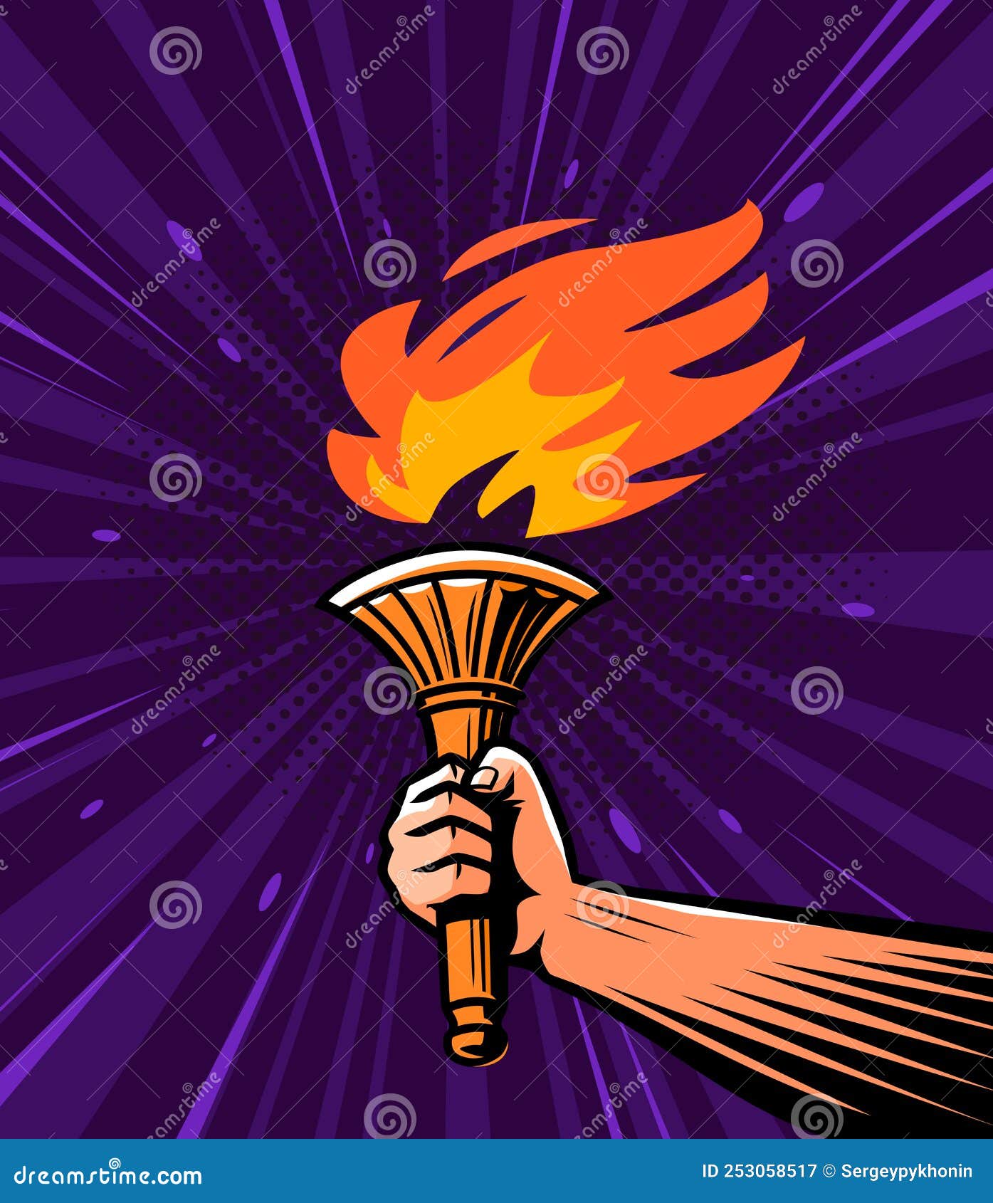 Burning Torch in Hand. Explorer Illuminated Path with Light of Fire in ...