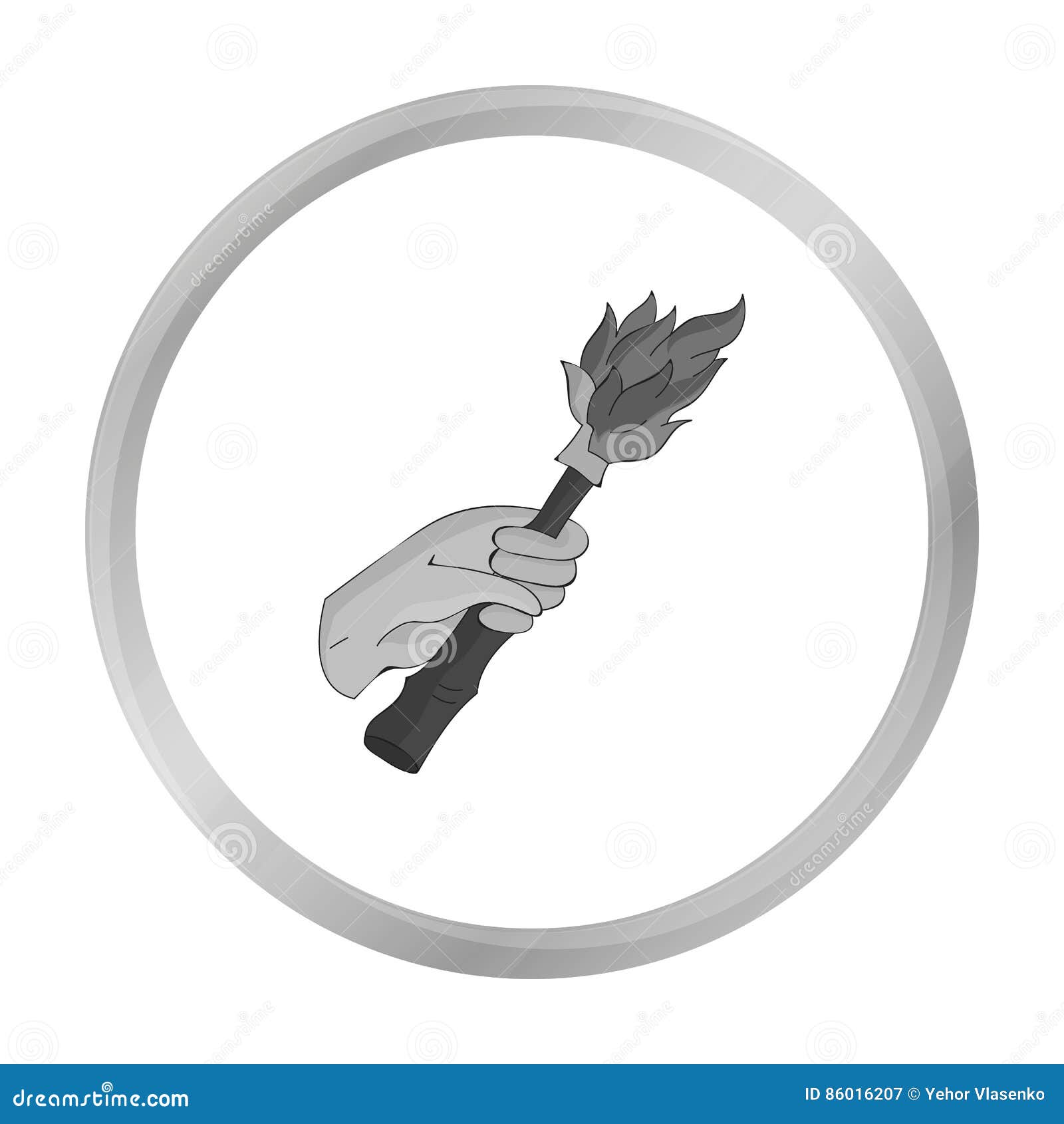 Burning Torch In The Hand Icon In Monochrome Style Isolated On White ... Burning Torch In The Hand Icon In Monochrome Style Isolated On White ...