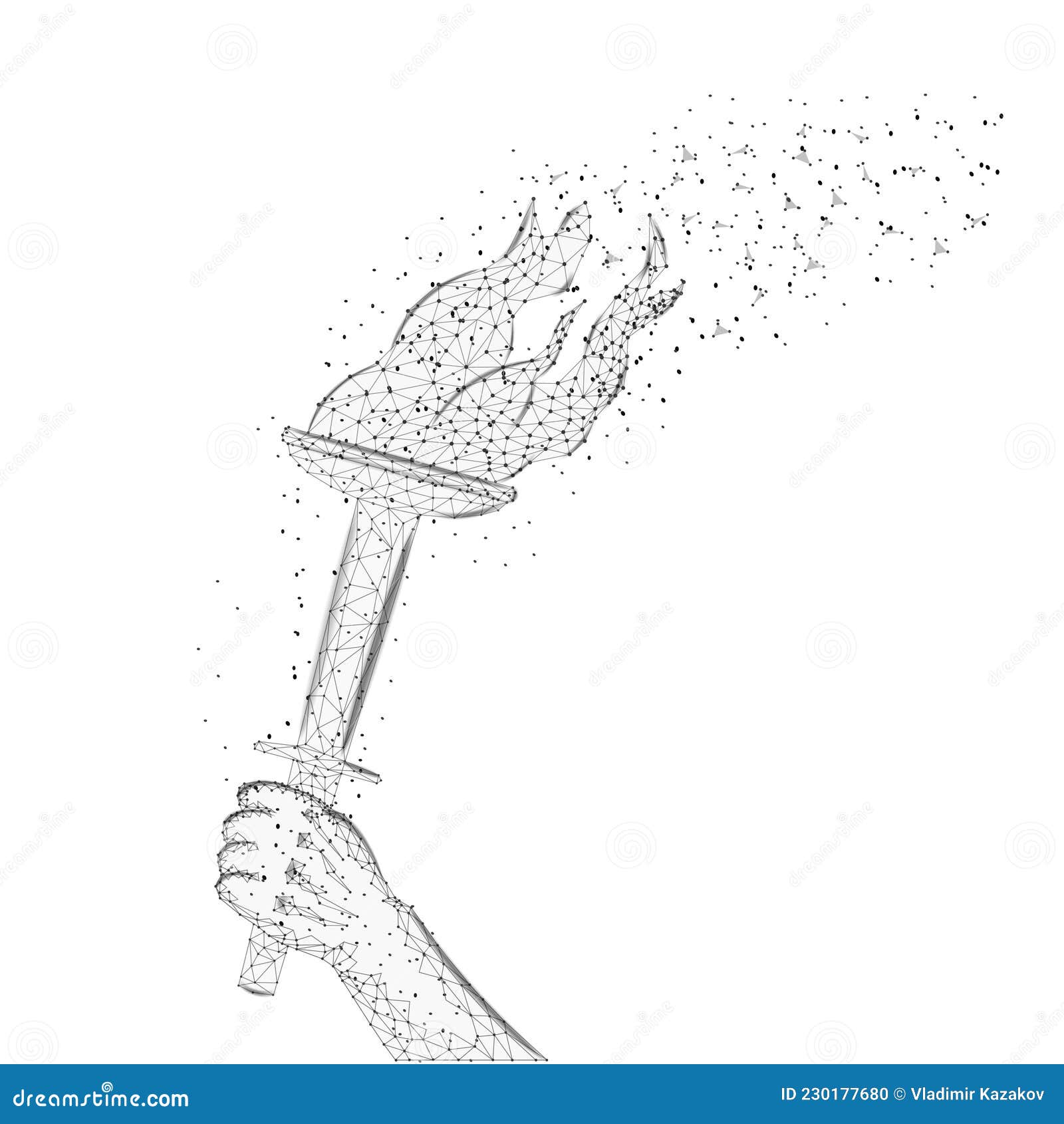 Burning Torch in Hand in Polygonal Style Isolated on White. Stock ...