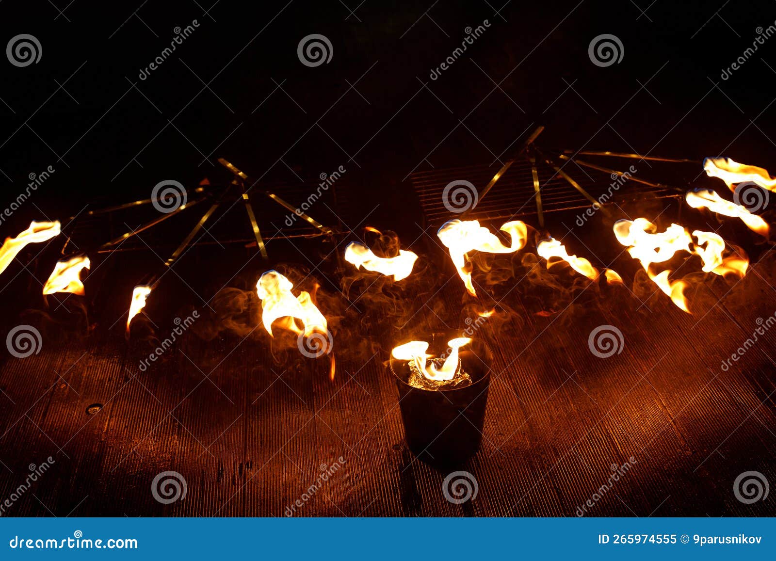 Burning Torches Ready for the Fire Show. Stock Image - Image of energy ...