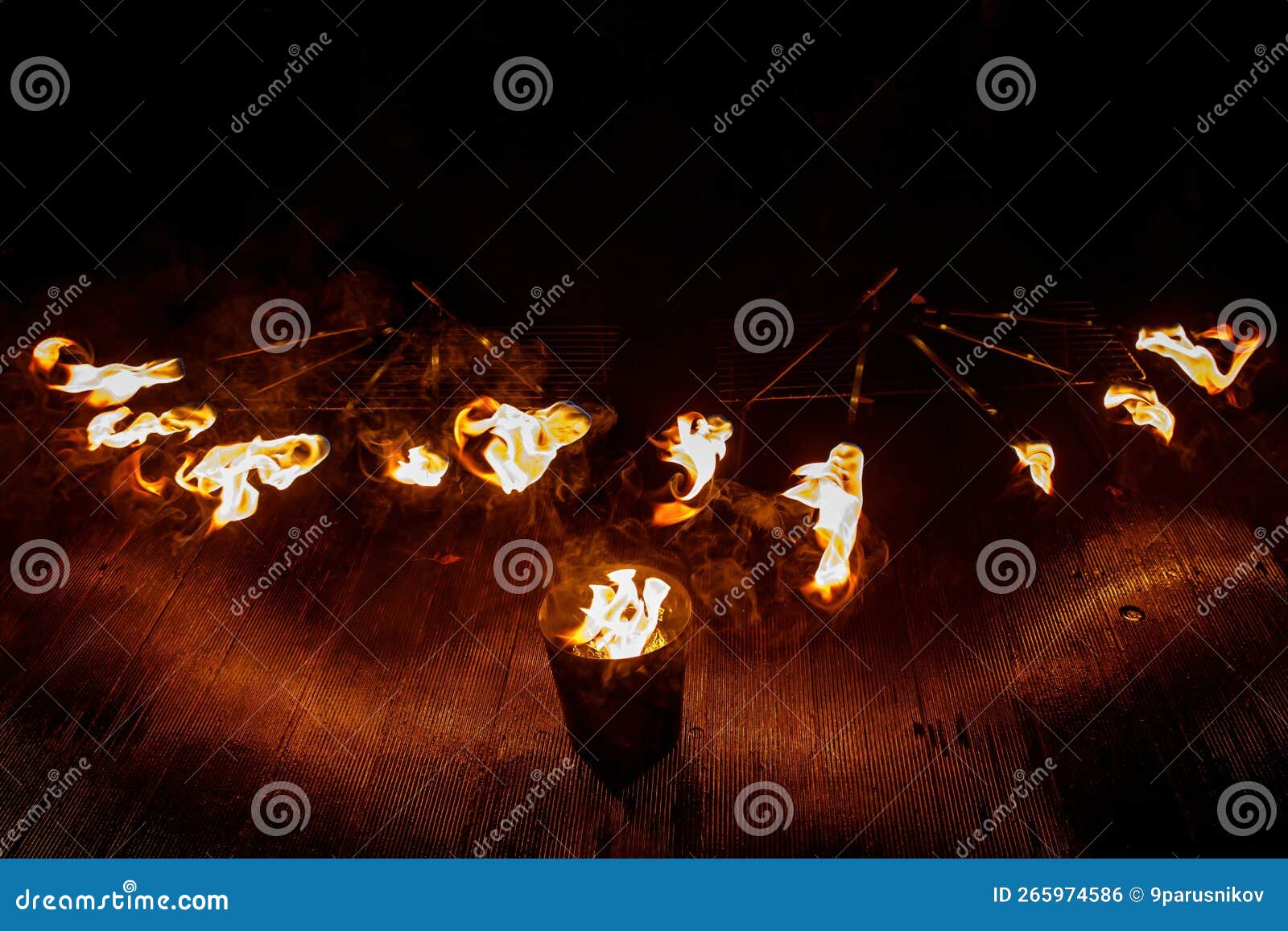 Burning Torches Ready for the Fire Show. Stock Photo - Image of shock ...