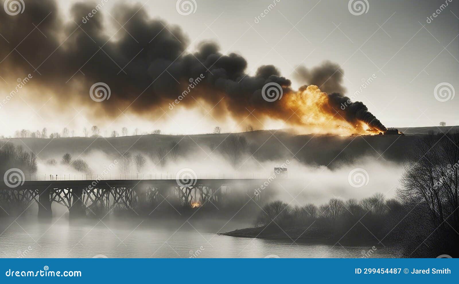 A Burning Train on Fire, Exploding, that Crosses a Exploding Bridge ...