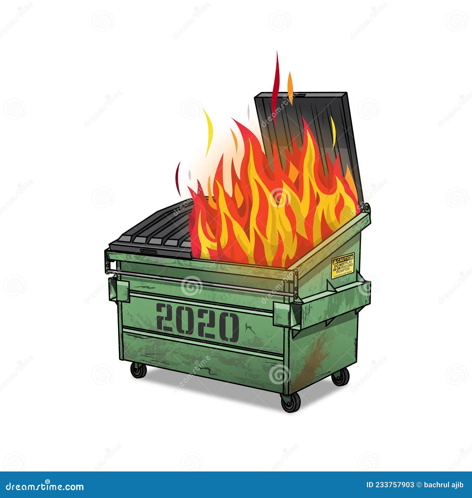 Burning Trash Icon In A Bin On Wheels. Cartoon Vector | CartoonDealer ...