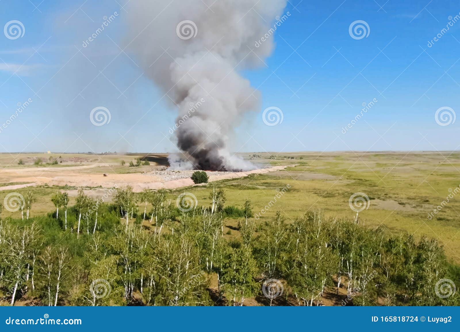 Burning Trash. Fire at the Landfill Stock Photo - Image of background ...