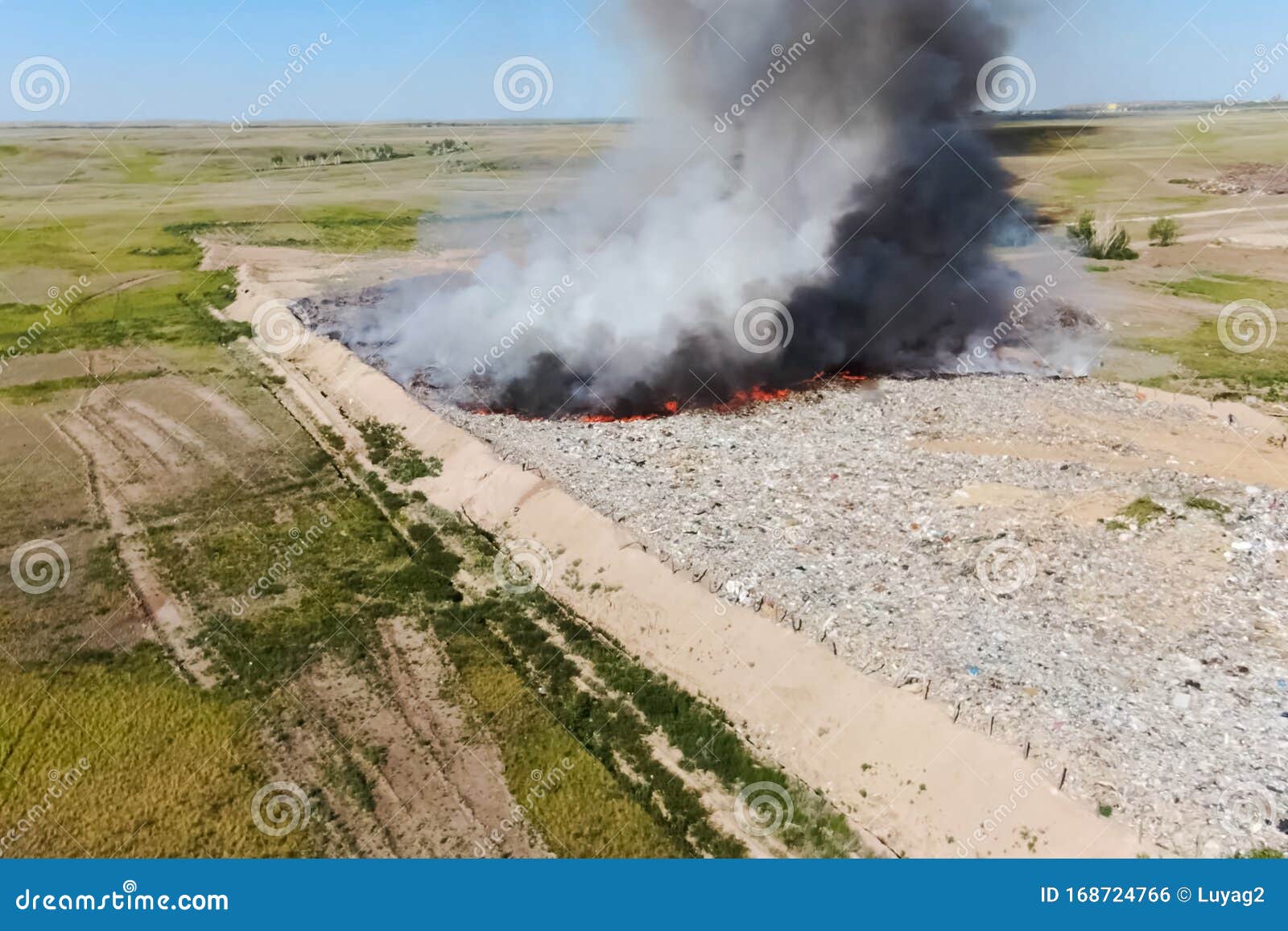 Burning Trash. Fire at the Landfill Stock Photo - Image of damage, dump ...